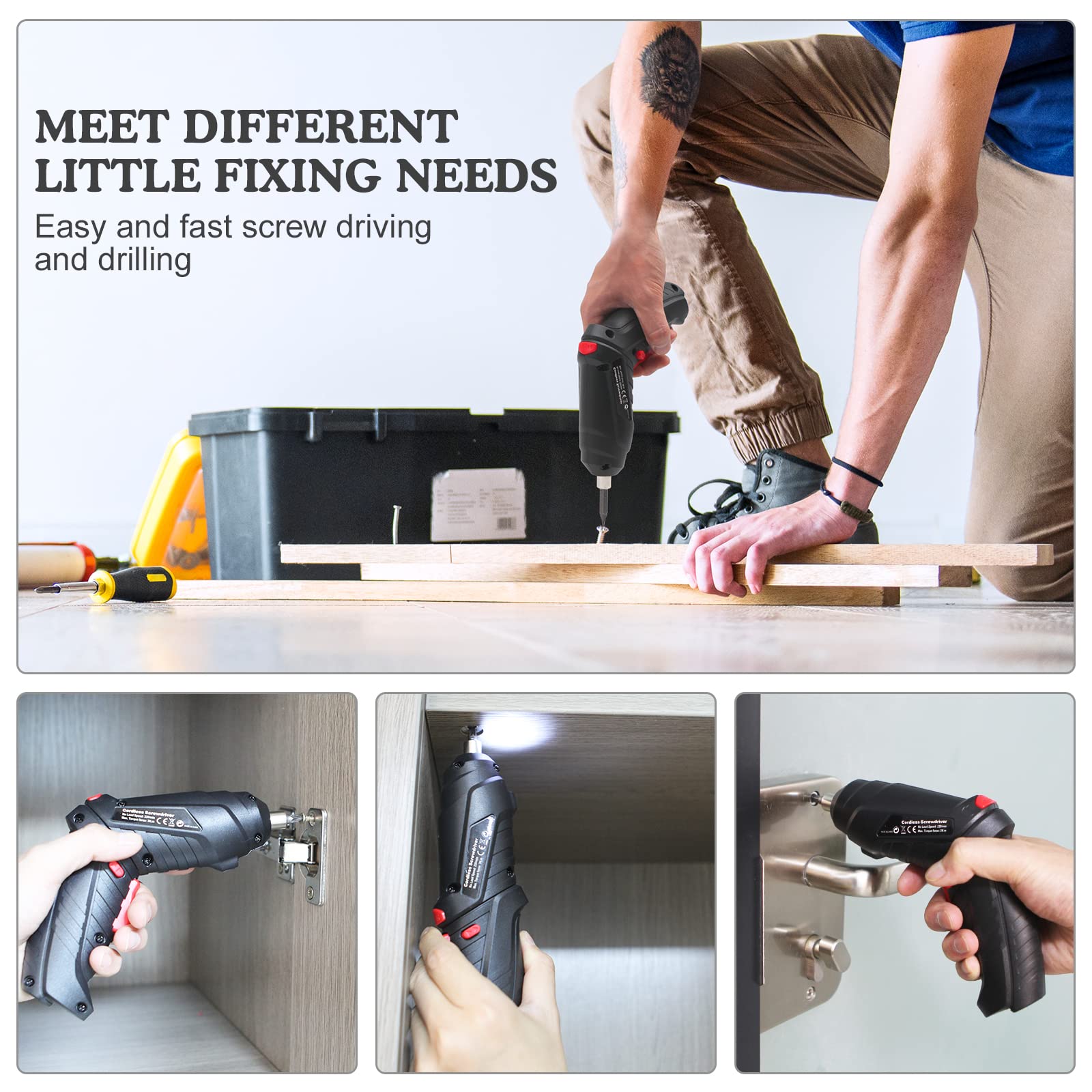 Cordless Electric Screwdriver, 3.6V Rechargeable Power Screwdriver with 47 pcs Accessories, usb charging, 3Nm Screw Gun, mini Carrying screwdriver set with LED Light for Father's Day Gift