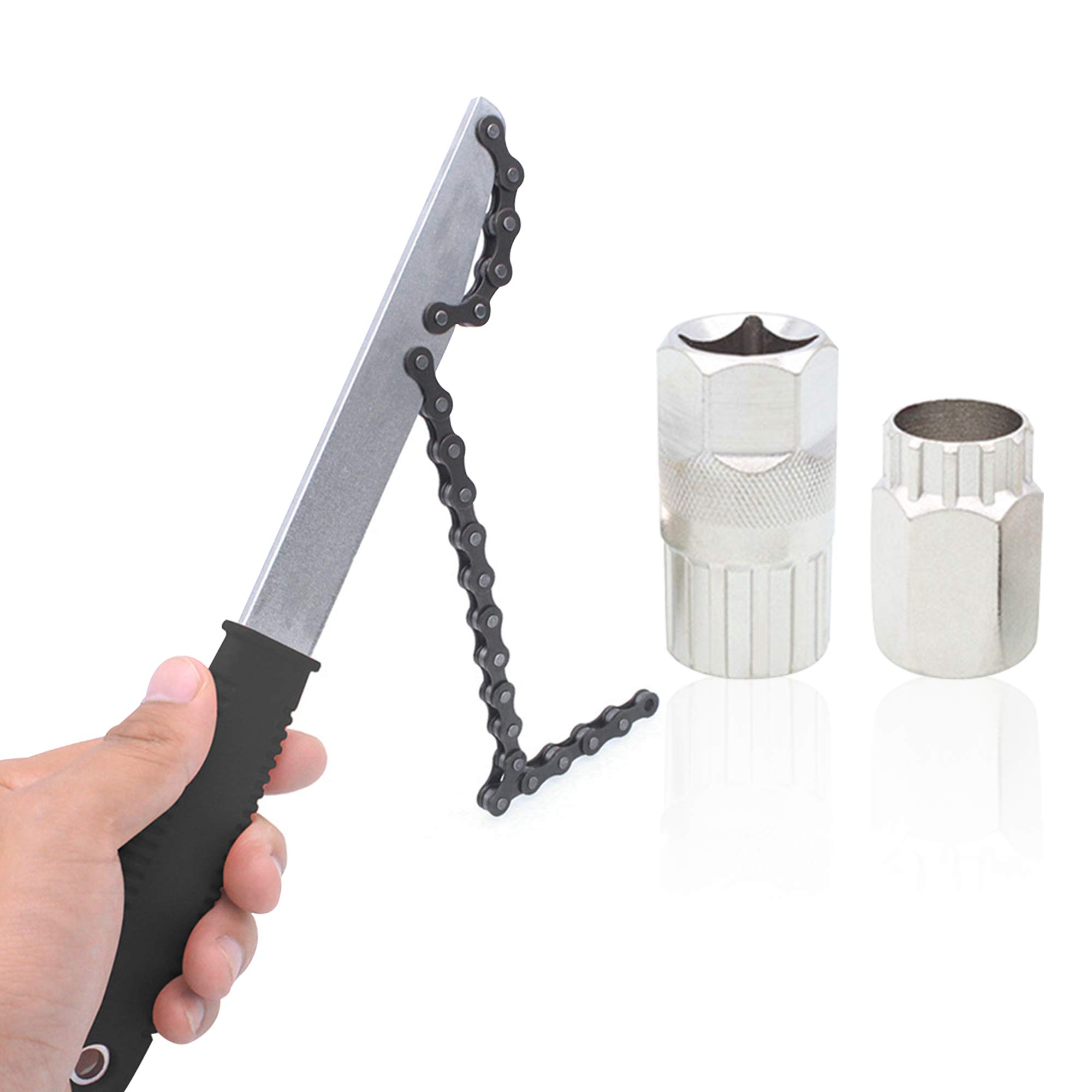 Bike Cassette Removal Tool, Chain Whip with 2Pcs Cassette Lockring Set,Universal Bike Freewheel Removal and Install Tool, Upgrade Bicycle Maintenance Sprocket Kit for 7,8,9,10,11,12 Speed MTB Mountain