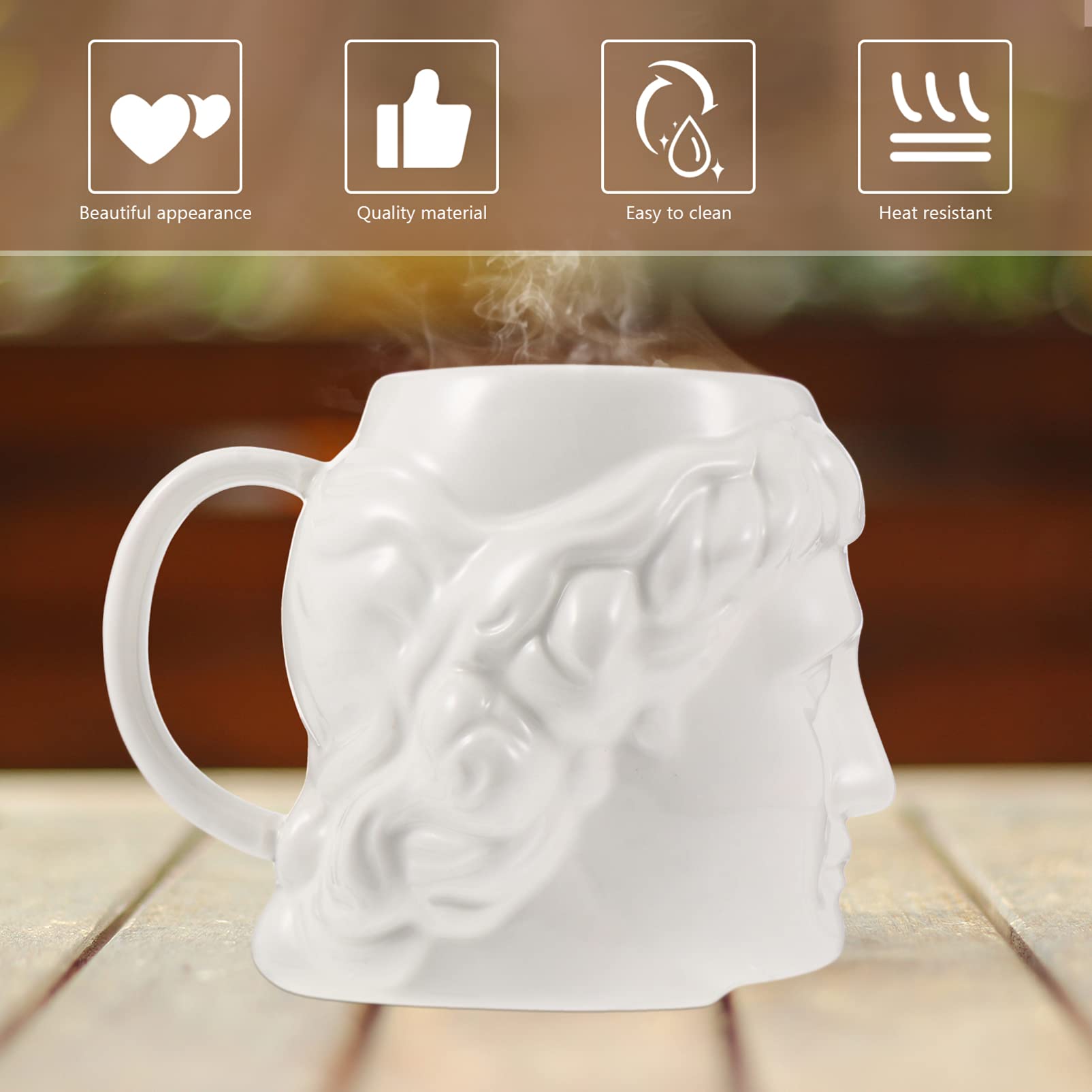 Cabilock 2pc Cup David Head Figurine Roman Coffee Mug David Head Vase Tea Mug Milk Container Handmade Coffee Mug Espresso Coffee Mug Gift Greek Coffee Mug Shot Glass White Trend 3d Ceramics