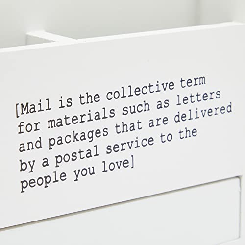 Juvale White Mail Organizer for Desktop, Wooden Mail Sorter Storage Box for Countertop, Home Office, Farmhouse-Style 3-Tier Holder with Drawer for Files, Bills and Letters (11 In)