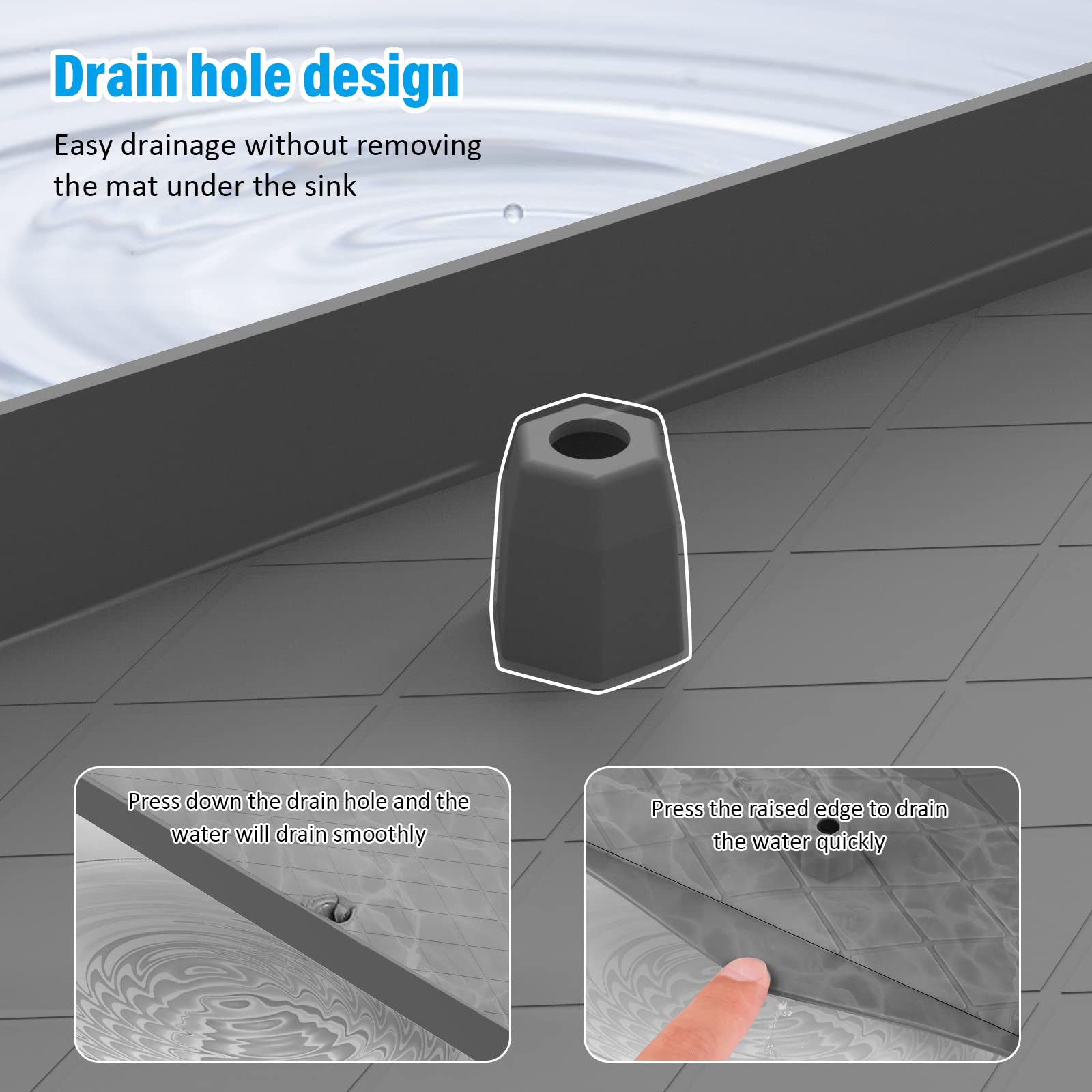 Bonnary Under Sink Mat for Kitchen Waterproof 34" x 22", Flexible Silicone Under Sink Liner with Drain Hole, Kitchen Bathroom Sink Cabinet Protection Mat Drips Leaks Spills Tray (Grey)