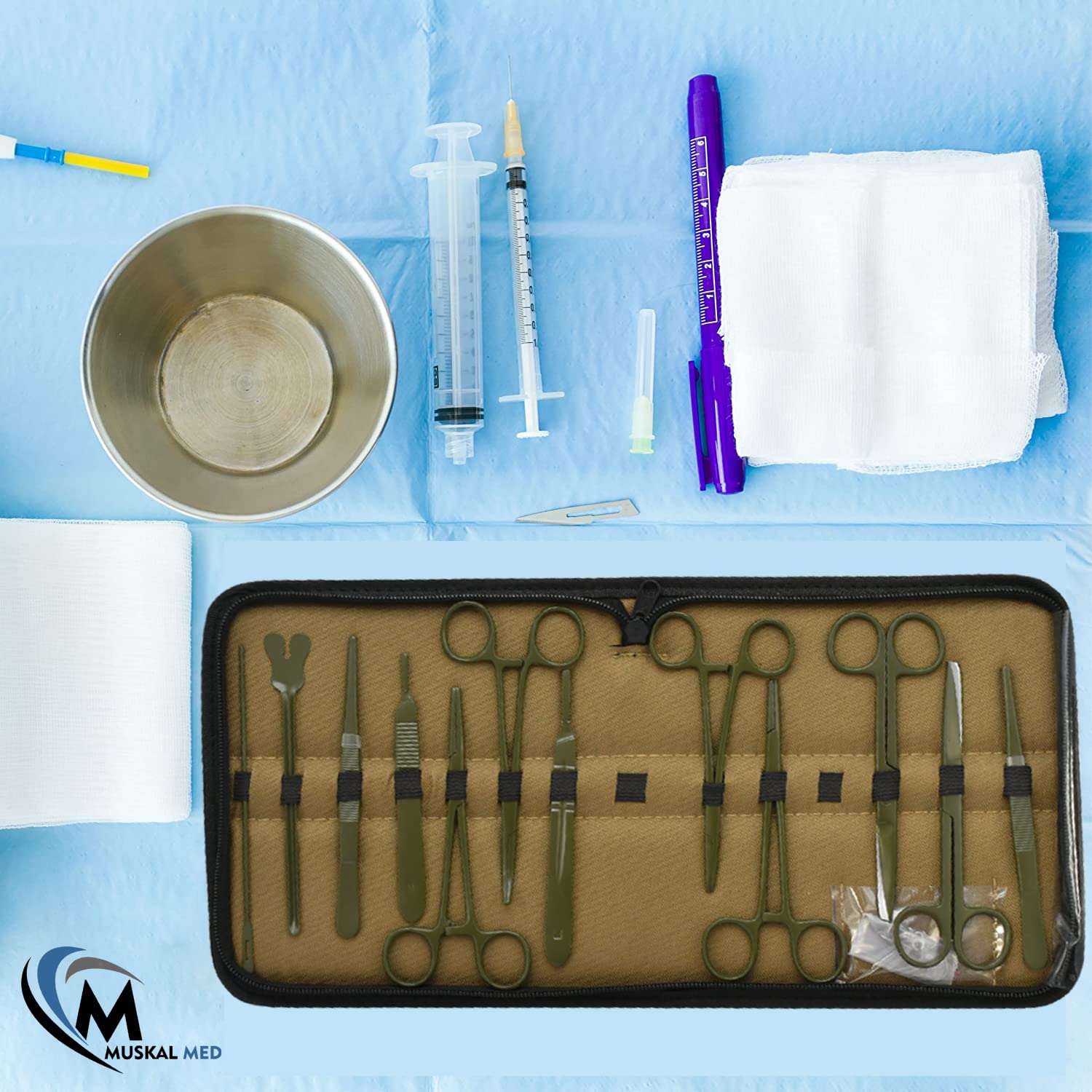 MuskalMed Advanced Dissection Kit - 24 Pieces Total. High Grade Stainless Steel Instruments Perfect for Anatomy, Biology, Botany, Veterinary and Medical Students 11 Bonus Scalpel MLT-03