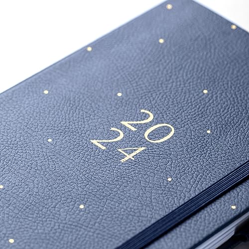 Busy B Busy Life Diary January to December 2024 - A5 Navy - Faux Leather Week to View Planner with Dual Schedules, Pen Holder and Pockets