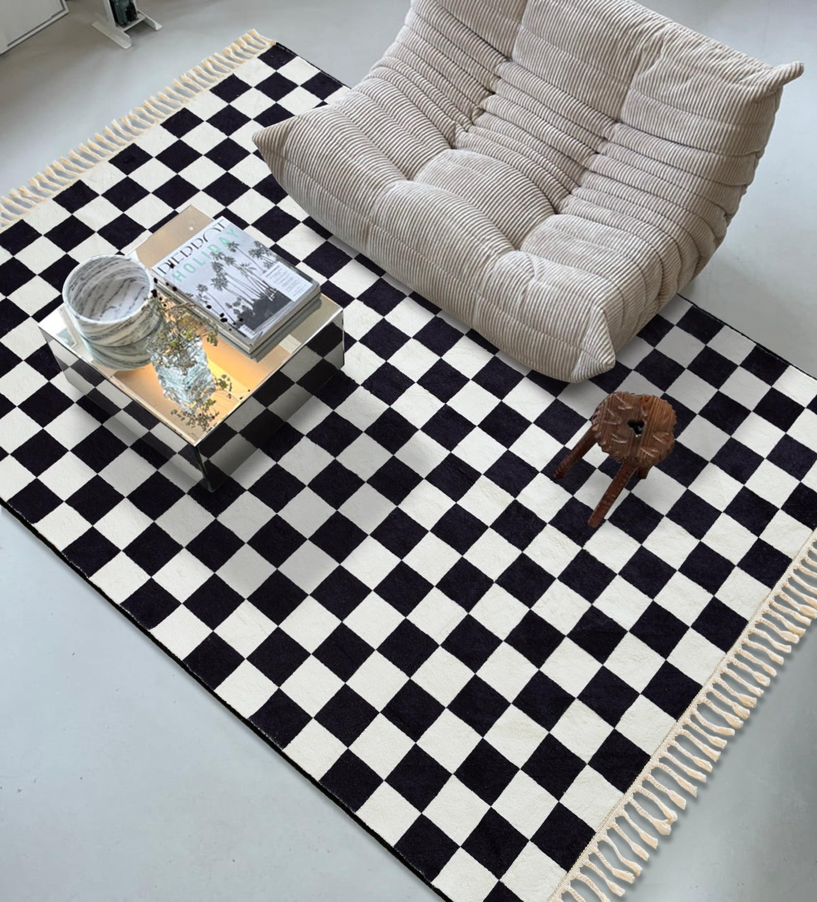 Colorful Geometric Rug 4x6 Retro Funky Washable Area Rugs for Living Room Bedroom Kitchen Entryway Dorm Aesthetic, Thin Retro Modern Abstract Cube Accent Floor Carpet