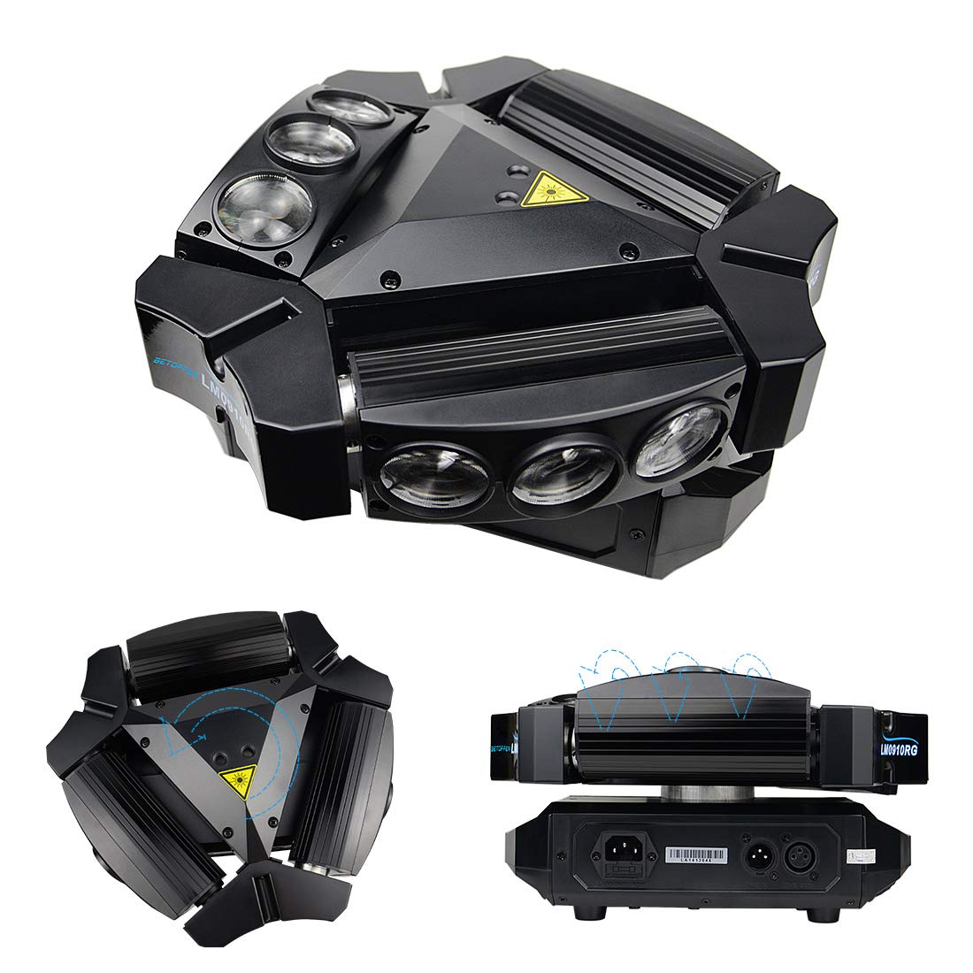 BETOPPER Moving Head Stage Lights,9x10W RGBW 4-in-1 LED Party DJ Lighting,19/51-CH 3 Header DJ Light Sound Activated/DMX 512 Disco Light for Bar,Disco,Dance Halls,Clubs,Mobile DJ,Gigs etc.