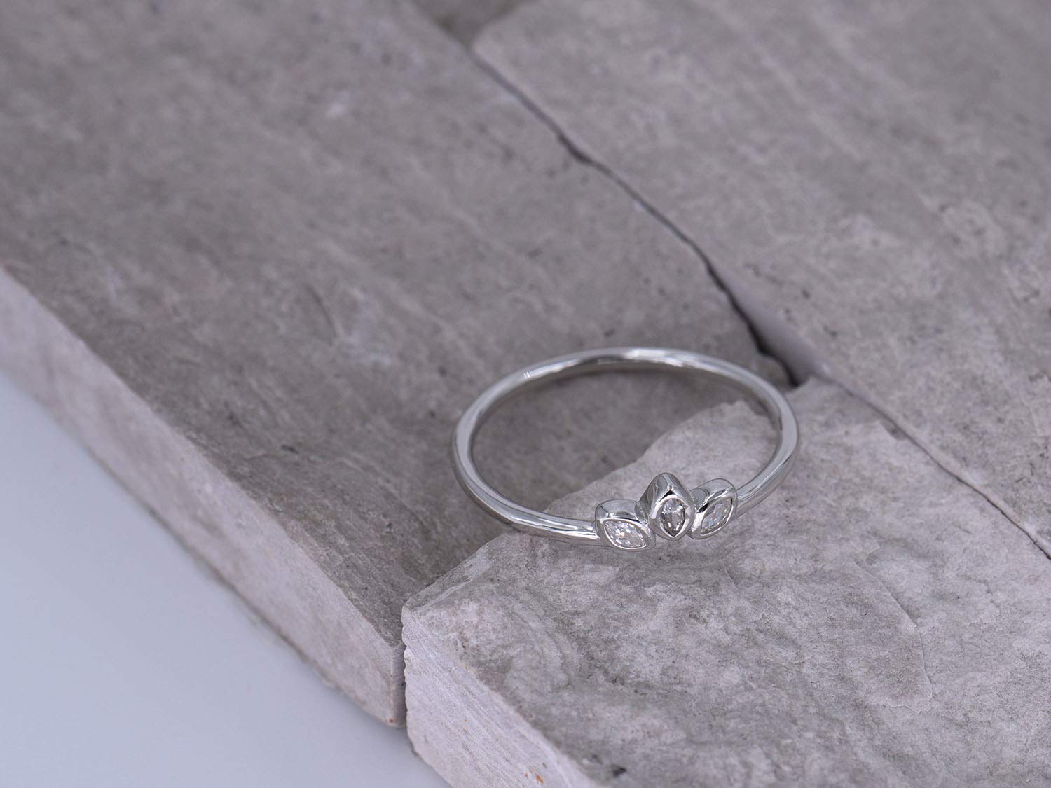 Blossom and Hue Sterling Silver Delicate Dainty Ring for Stacking Three-Stone Marquise Ring