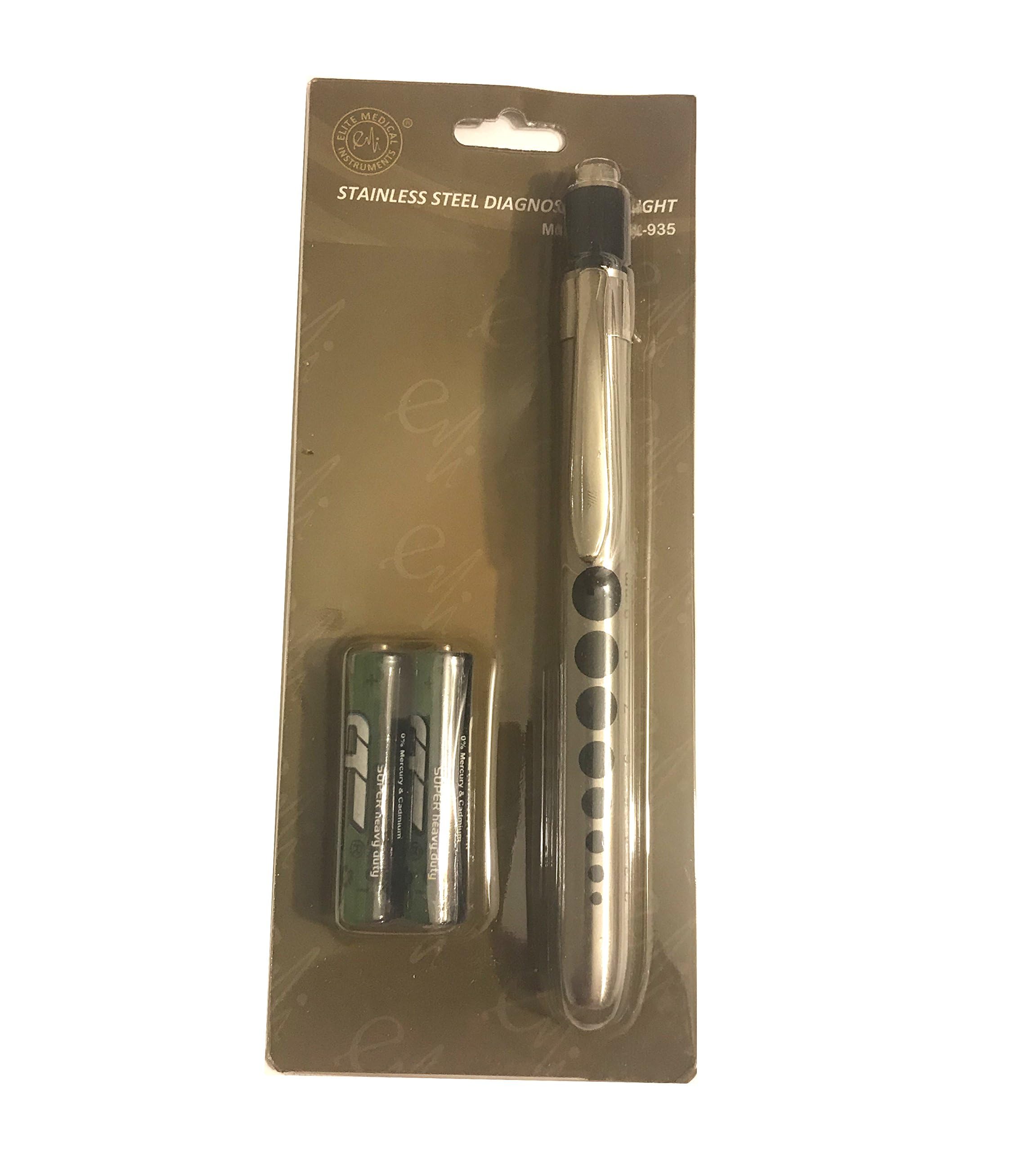 EMI Stainless Steel Diagnostic Medical Penlight with Pupil Gauge - Silver EPL-935