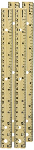 Westcott Hole Punched Wood Ruler English and Metric with Metal Edge, 12 Inches, 4 Packs