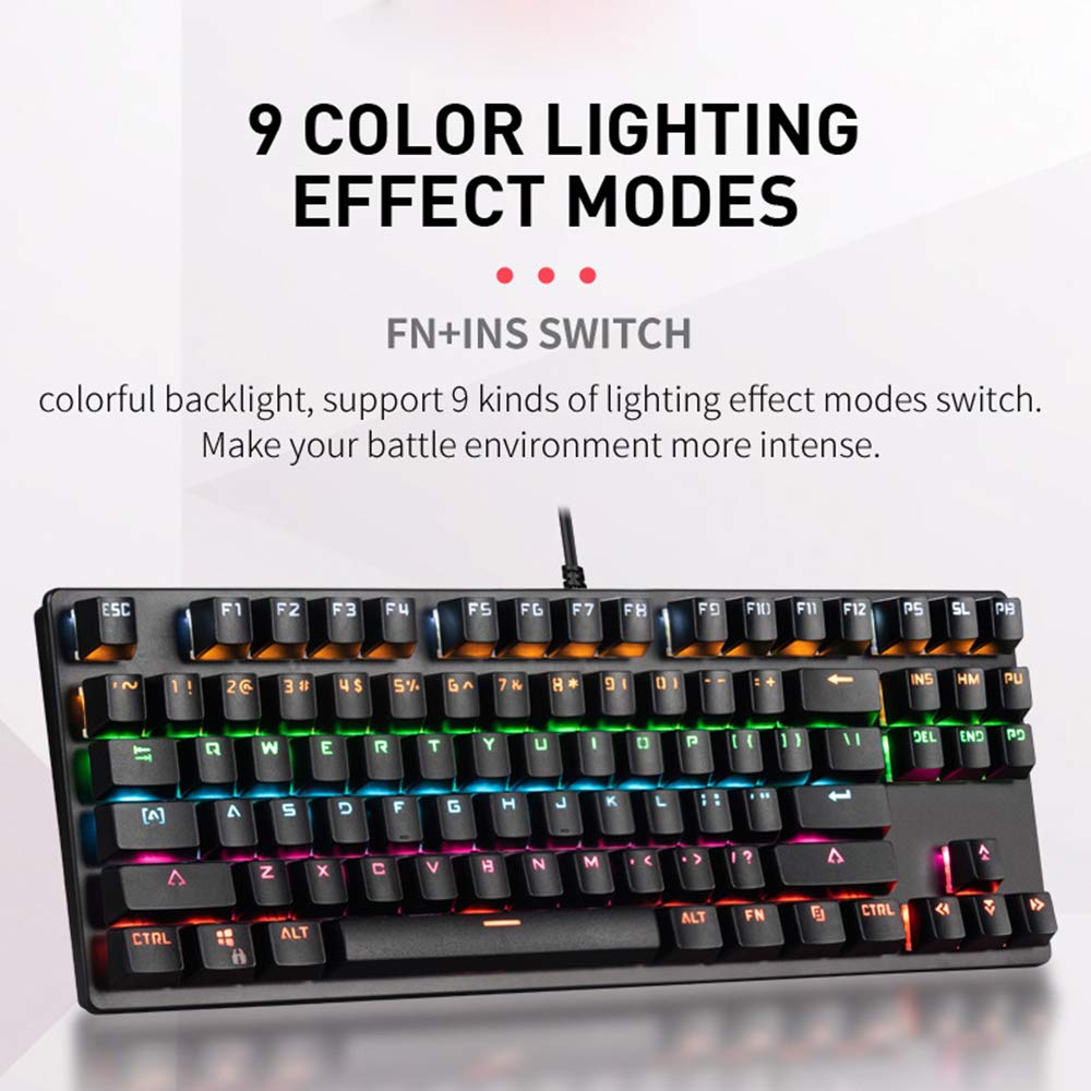 K917 RGB Mechanical Gaming Keyboard 87Key Retro Keyboard-Blue Switch-LED Backlit- Round Keycaps Anti-Ghosting Mechanical Illuminated Keyboard for PC Gaming and MAC (Retro-Black)