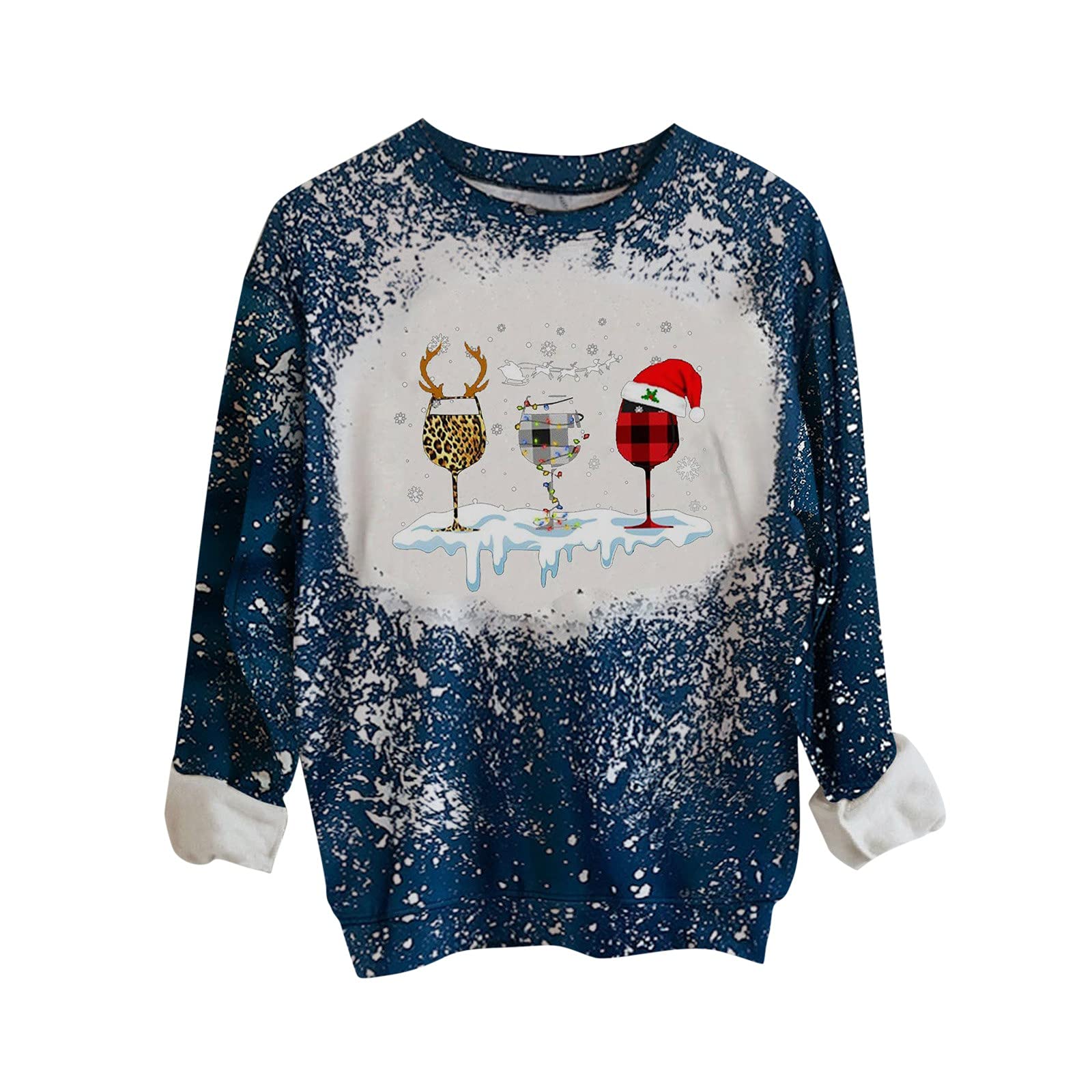 Balakie Christmas Sweaters for Women, Cute Gnome Printed Sweatshirts Tie Dye Pullover Crewneck Long Sleeves Brown