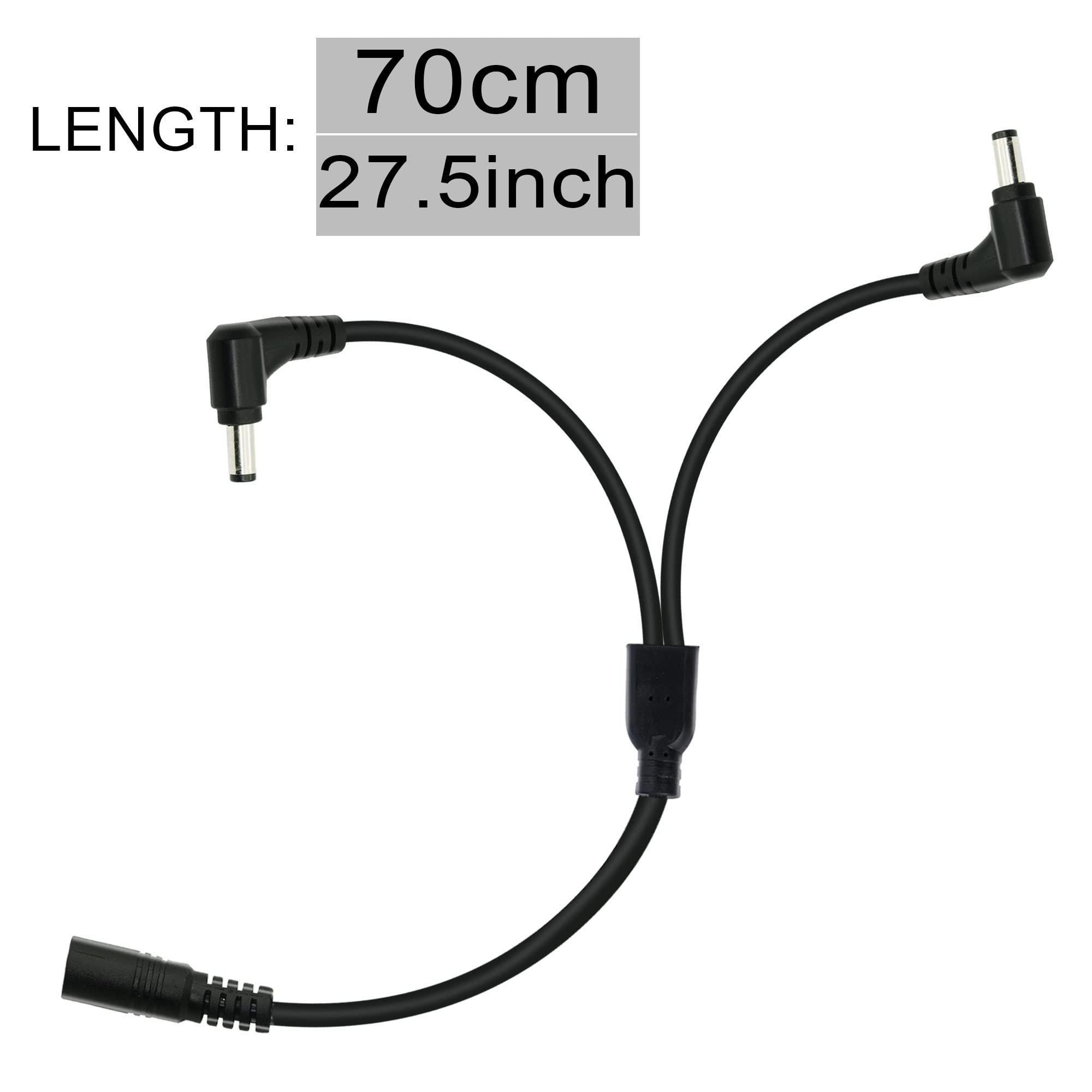 GINTOOYUN DC Splitter Cable 1 Female to 2 Right Angle Male, 12V DC 5.5mm x 2.1mm Y Splitter Adppter Female to 90 Degree Male Extension Cable 0.7m (1 to 2 Right Angle Way)