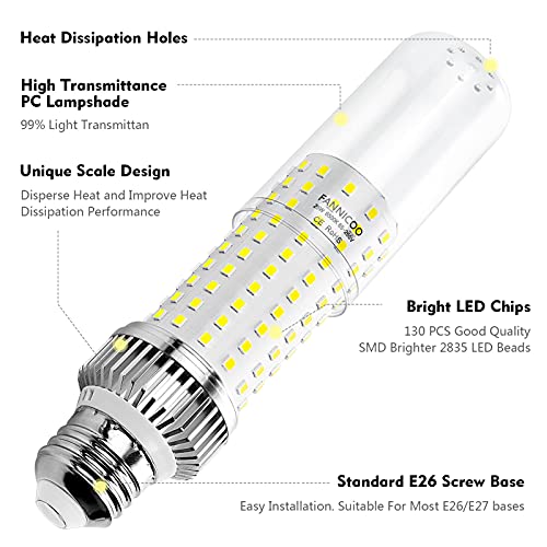 E26 LED Bulb,25W LED Corn Light Bulb 200W Equivalent 6500K Cool Daylight White 2500LM Non-dimmable Flicker Free Ceiling Fan LED Corn Bulb for Indoor Outdoor Home Garage Pack of 3