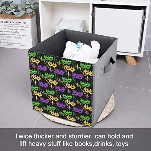 Cute Mardi Gras Pattern Collapsible Storage Bins Basics Folding Fabric Storage Cubes Organizer Boxes with Handles