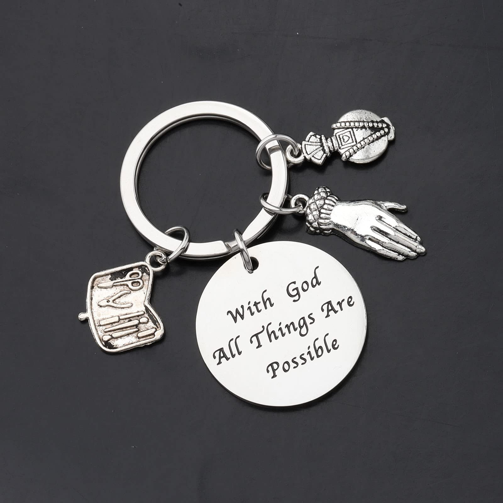 BEKECH Manicurist Keychain Gift With God All Things Are Possible Manicure Technician Keychain Gift for Nail Tech Nail Artist Cosmetology Gift for Graduate (silver)
