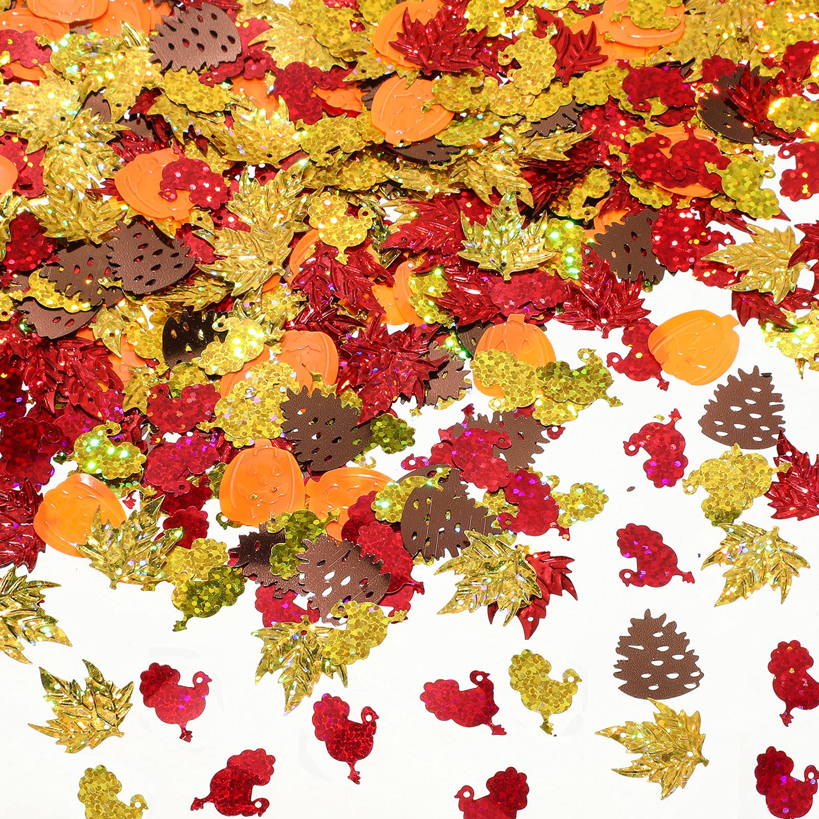 Fall Confetti Autumn Glitter Sequin Confetti Thanksgiving Confetti Fall Maple Leaves Turkey Pumpkin Confetti Sprinkles Table Decorations for Thanksgiving Fall Party Supplies, 2.1 oz