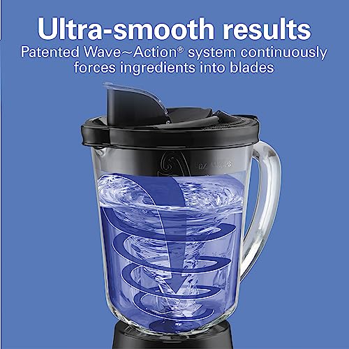 Hamilton Beach 58175 Quiet Blender for Shakes and Smoothies, Puree, Crush Stainless Steel Ice Sabre Blades, 800 Watts, Shatter-Resistant 40oz Glass Jar, Black