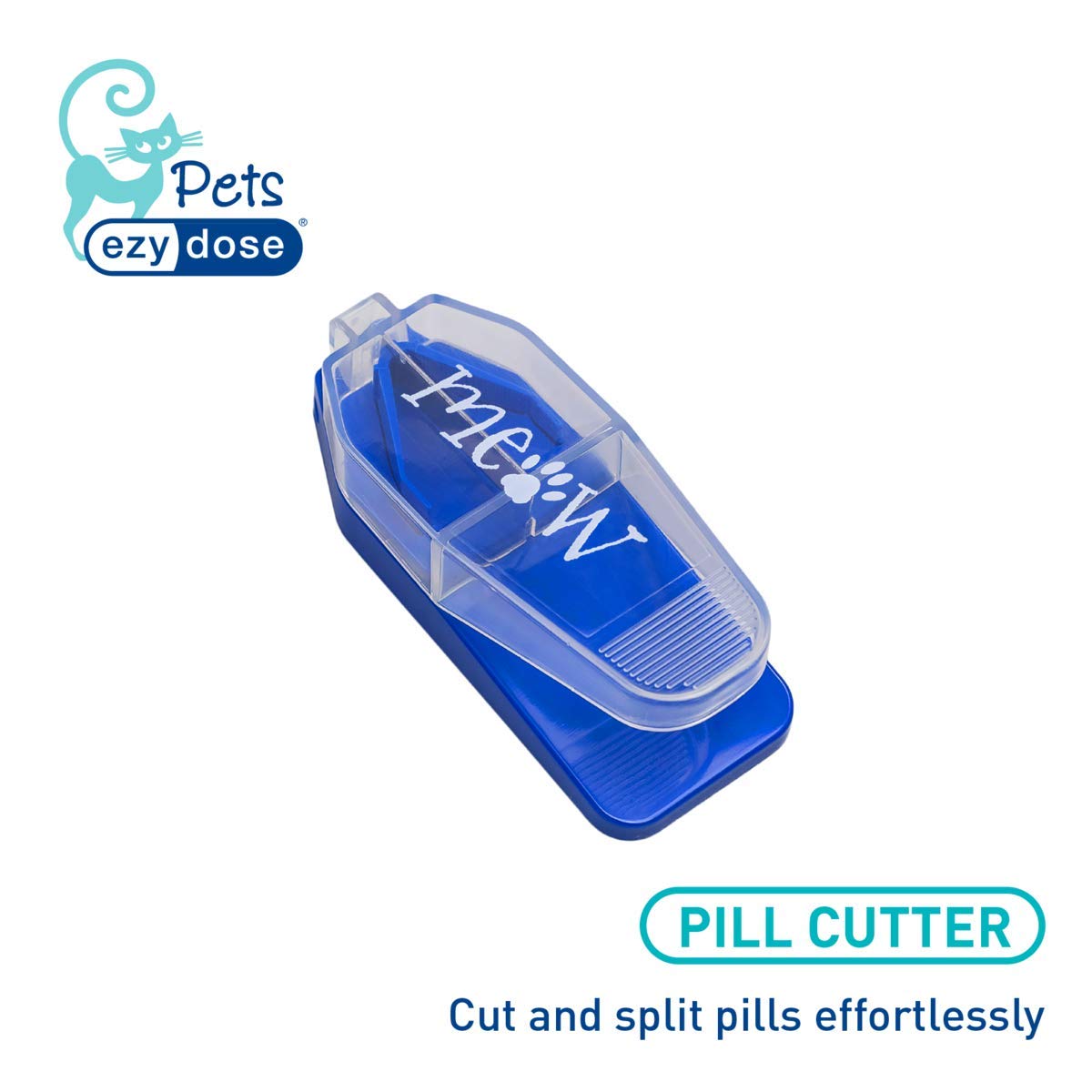 Ezy Dose Pet Pill Cutter with Safety Shield for Cats, Daily Usage, Safely Cut Pills, Vitamins and Tablets, Accurate and Easy Cutting, Great for Hiding Medication in Treats, Blue, BPA Free