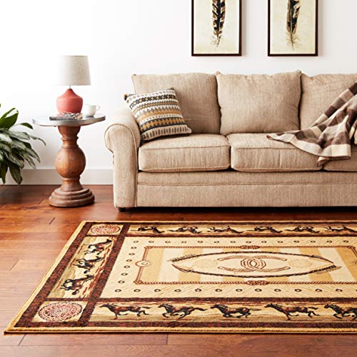 Western Horse Beige 5x7 Area Rug, 5'3x7'3
