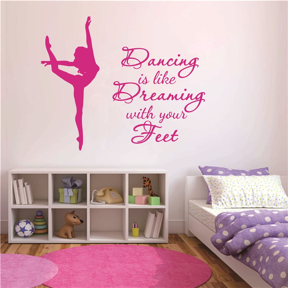 Girl Room Ballet Dancer Wall Decal Dancing is Like Dreaming with Your Feet Dance Wall Sticker Living Room Dance Room Mural Bedroom Wall Art Decor TM-79 (Blush Pink)