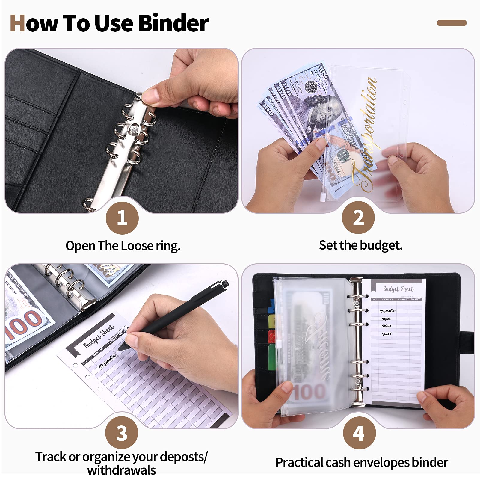 Budget Binder with Cash Envelopes, Money Saving Binder for Budgeting, Money Organizer for Cash and Saving Money
