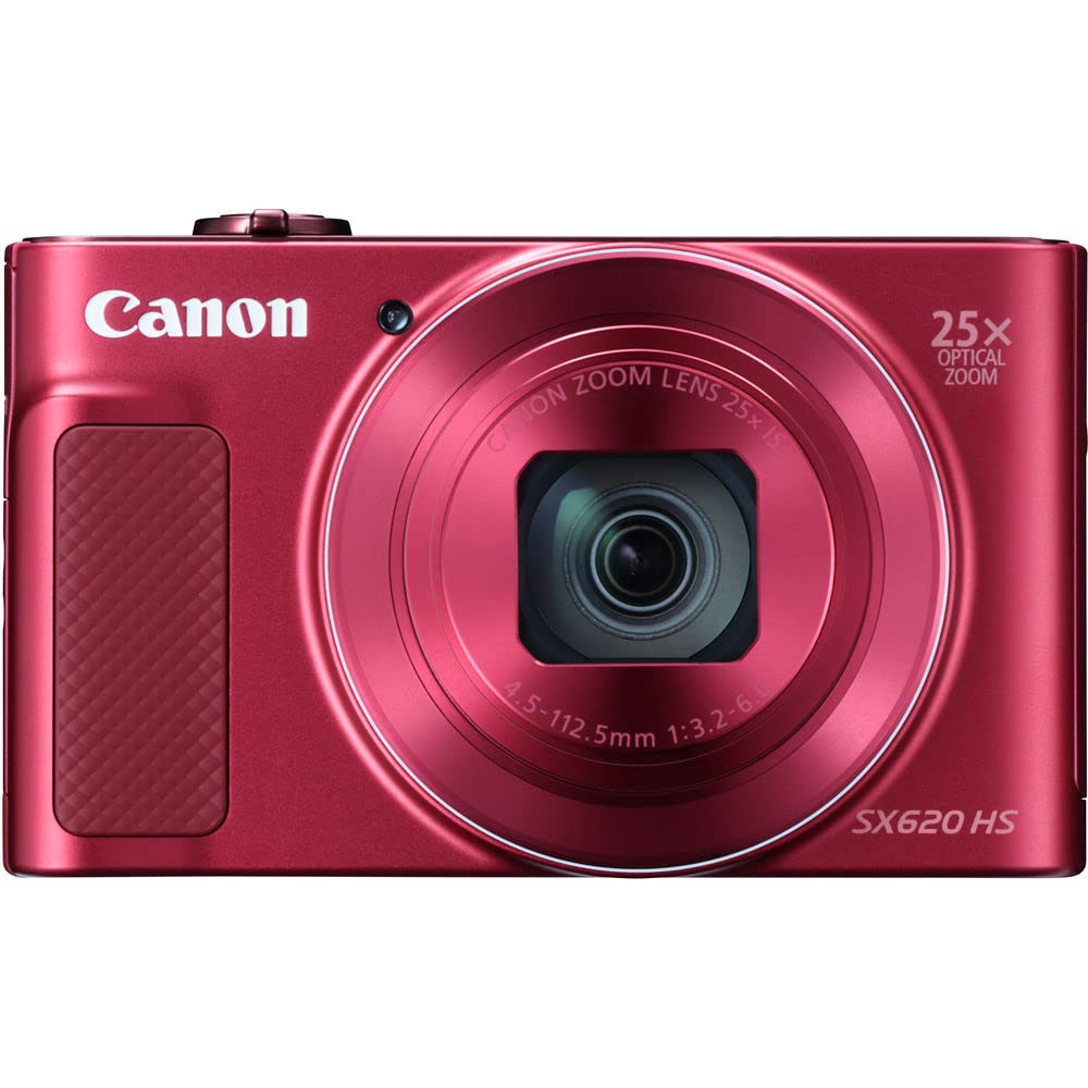Canon PowerShot SX620 HS Digital Camera (Red) (1073C001), 64GB Memory Card, Card Reader, Deluxe Soft Bag, Flex Tripod, Hand Strap, Memory Wallet, Cleaning Kit (Renewed)