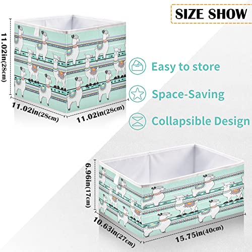 visesunny Closet Baskets Cute Cartoon Llama Blue Pattern Storage Bins Fabric Baskets for Organizing Shelves Foldable Storage Cube Bins for Clothes, Toys, Baby Toiletry, Office Supply