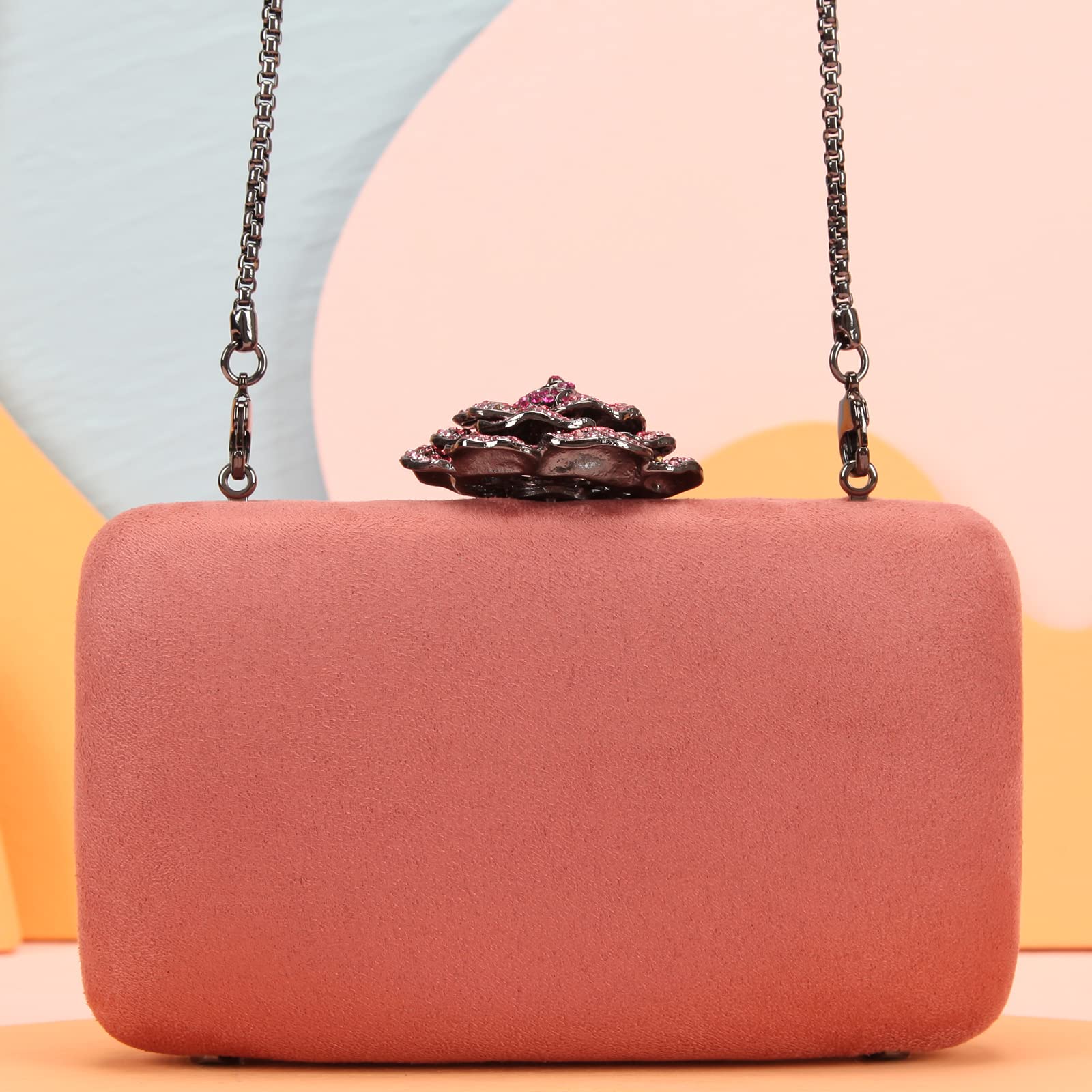 Fawziya Evening Clutch Bling Rhinestone Rose Velvet Novelty Medium Purses For Women Formall-Pink
