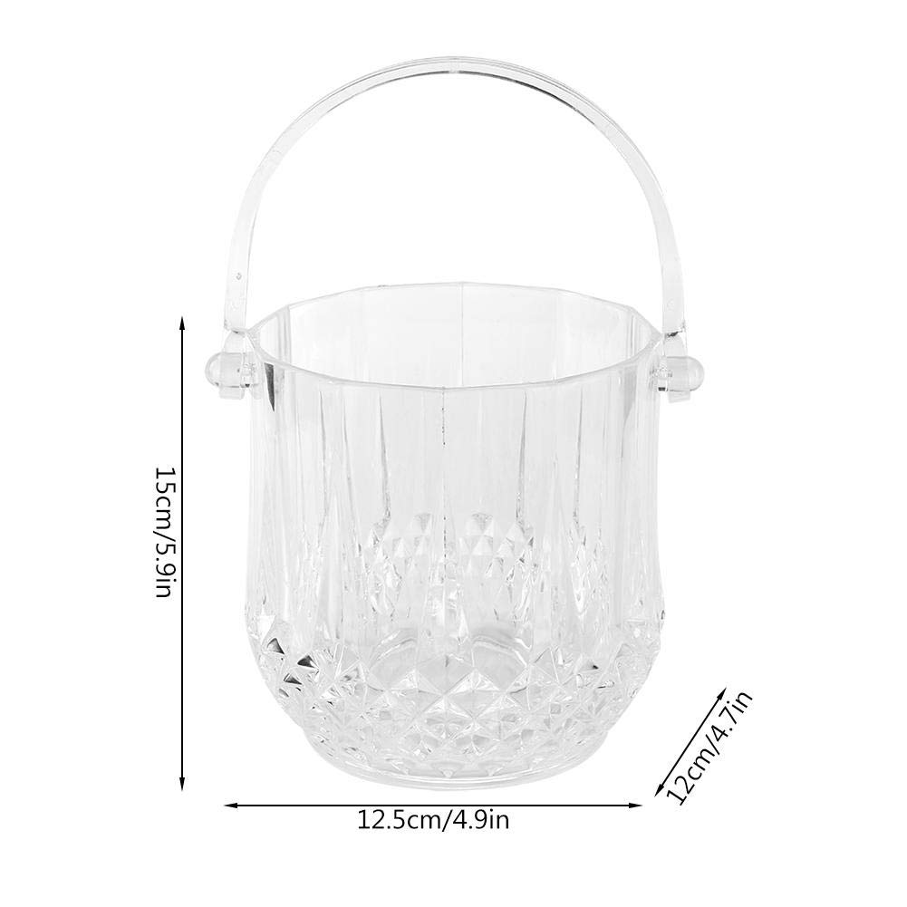Crystal Ice Bucket, Small Clear Acrylic Ice Cube Container Champagne Beer Wine Chiller with Handle for Freezer Cocktail Bar Party, 4.7 x 4.7 x 4.9 in