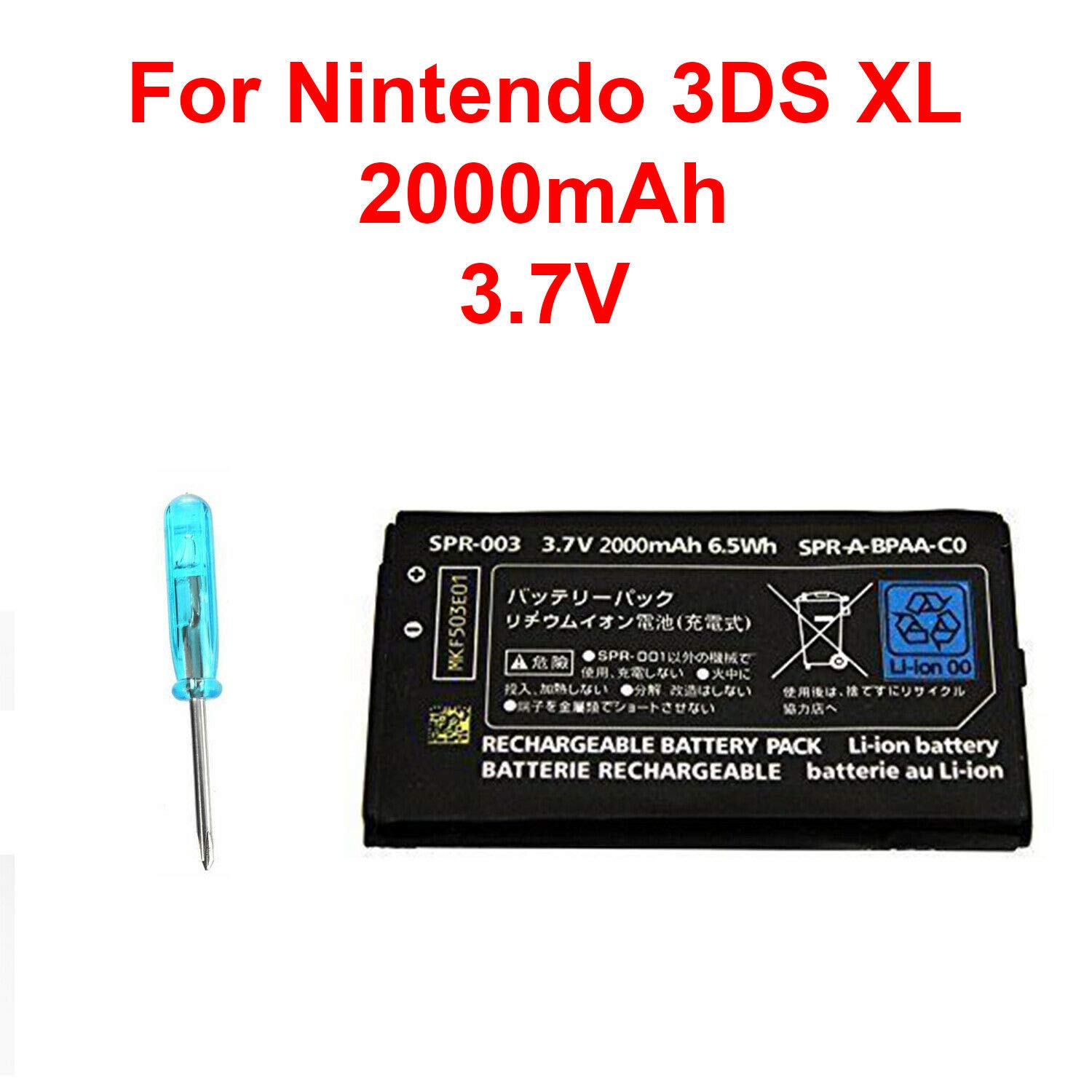 New OEM Rechargeable Battery Replacement + Tool, Compatible with Nintendo 3DS XL 2000mAh, New