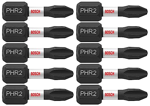 BOSCH ITPH2R1B 10-Pack 1 In. Phillips #2R Impact Tough Screwdriving Reduced Insert Bits