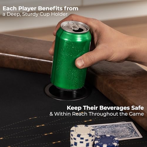 SereneLife 8- Player Octagonal Foldable Poker Table, Casino Leisure Texas Holdem Table, w/ water Resistant Cushioned Rail, 8 Cup Holders, Brown Felt Surface, Black Jack Board & Family Games (Black)