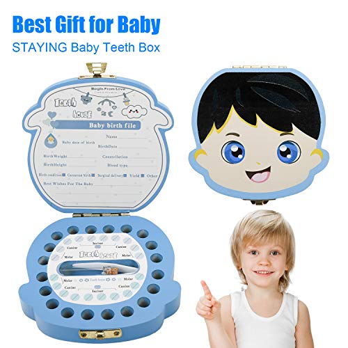 Baby Tooth Keepsake Box, Deciduous Teeth Milk Teeth Saver Boxes, Wooden First Tooth and Curl Memory Container for Child/Kids/Newborns