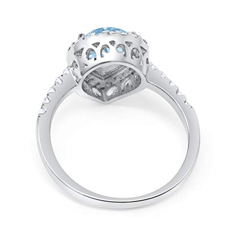 Blue Apple Co. Halo Teardrop Bridal Filigree Ring Pear Simulated Aquamarine CZ Round Cubic Zirconia 925 Sterling Silver, Size-6