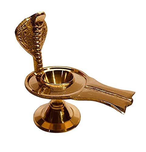 Crystal Shaligram Shiva Ling Lingam Statue with Brass Plate Stand 8 Cm Decorative Pooja Shivling Healing Trishul (Golden) 10 Cm