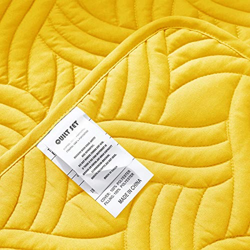 Whale Flotilla Quilt Set Twin Size, Soft Microfiber Lightweight Bedspread Coverlet Bed Cover (Wave Pattern) for All Seasons, Yellow, 2 Pieces (Includes 1 Quilt, 1 Sham)