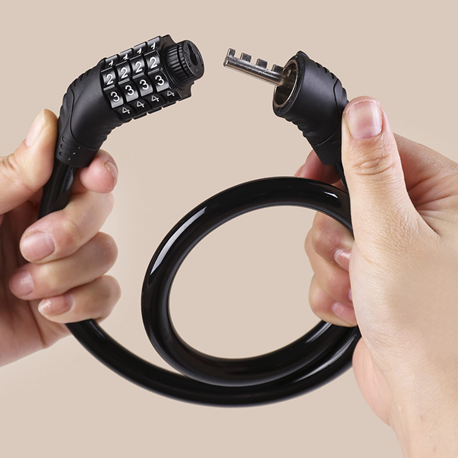 Bike Lock Cable, Anti Theft Bicycle Lock Chain, Bike Combination Lock 4 Digit Security Resettable Self Coiling Combination Cable Combo Bike Locks without Mounting Bracket, 2 Feet x 1/2 Inch (Black)