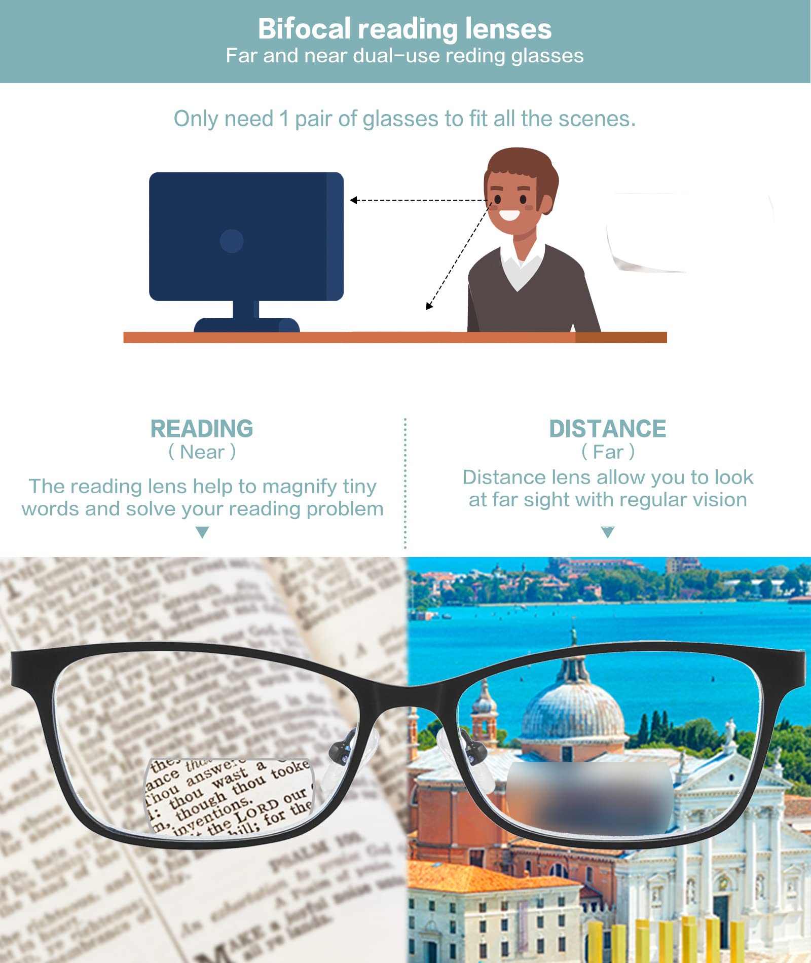 Bifocal Reading Glasses Women Cateye Blue Light Blocking Reader Stylish Clear Upper Computer Designer Small Frame Cute Ladies Cheater Red Eyeglasses Fashion Lined Metal Farsighted Spectacle +2.25