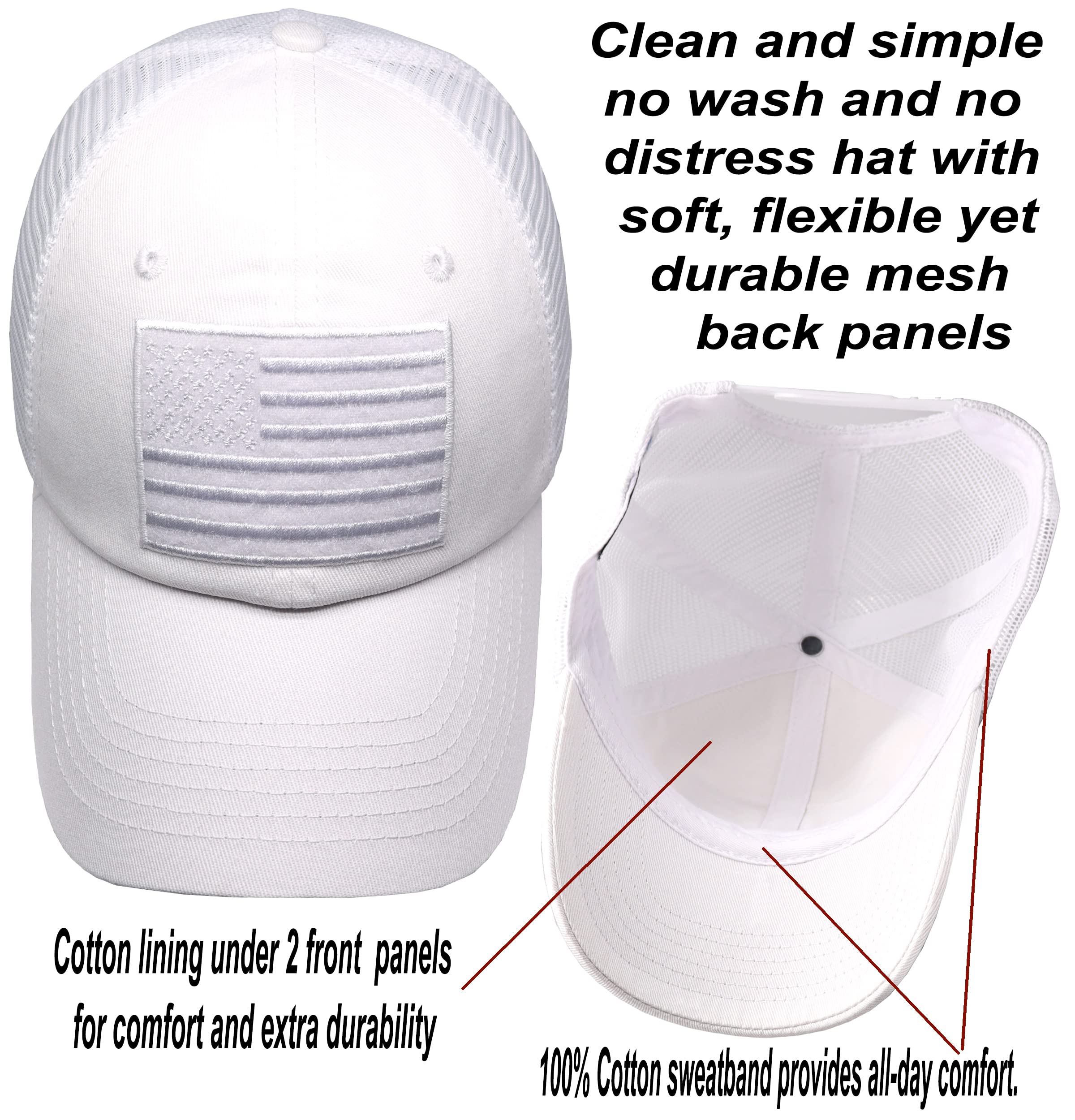 Antourage American Flag Unconstructed Hat for Men and Women Twill Mesh Snapback Baseball USA Flag Cap + 2 Patriotic Patches ((16) White Classic Mesh Snapback)