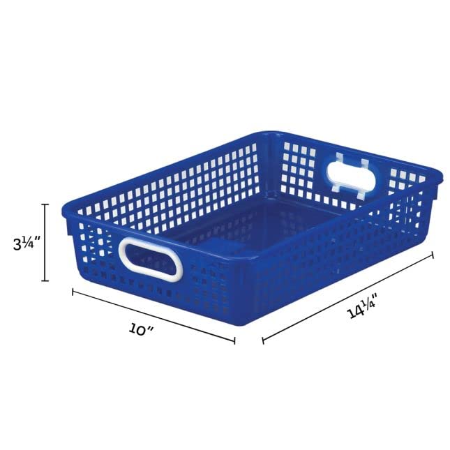 Really Good Stuff Plastic Desktop Paper Storage Baskets for Classroom or Home Use β 14βx10β Plastic Mesh Baskets Keep Papers Crease-Free and Secure β Blue Baskets With White Handles (Set of 12)