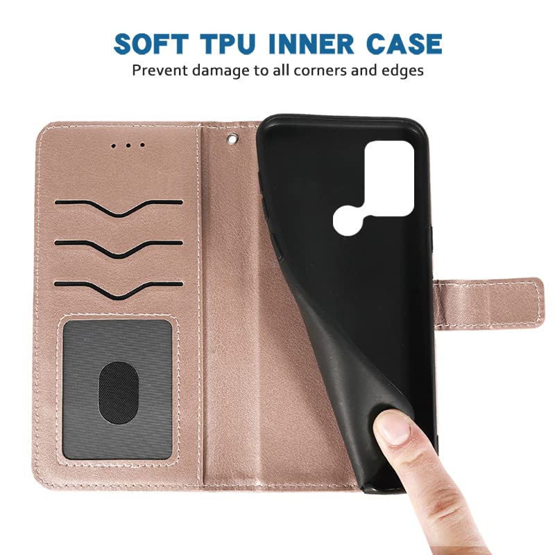FDCWTSH Compatible with Infinix Smart 5 Wallet Case Wrist Strap Lanyard and Leather Flip Card Holder Stand Cell Accessories Mobile Folio Phone Cover for Infinix Smart 5 2020 Women Men Rose Gold