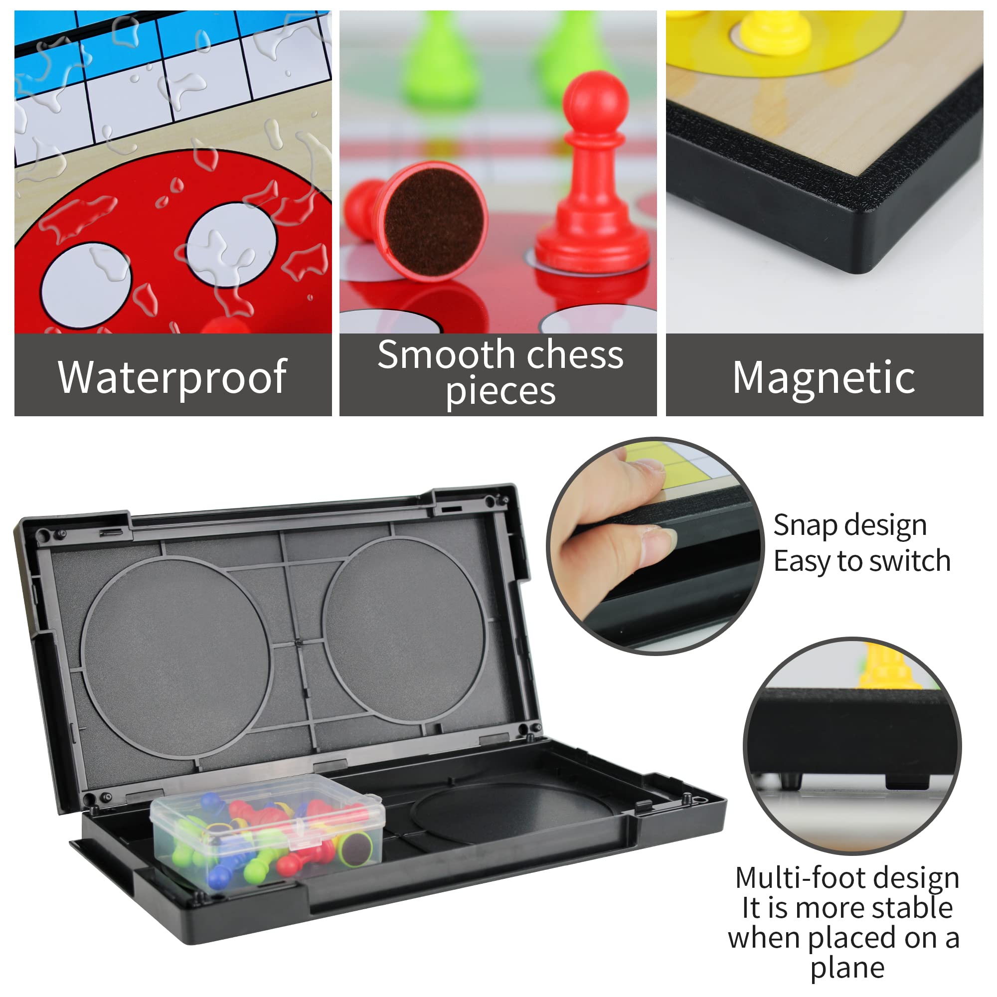 KIDAMI Ludo Magnetic Board Game Set, Children’s Family Ludo Learning Game for Kids and Adults(11.2X11.2 in )