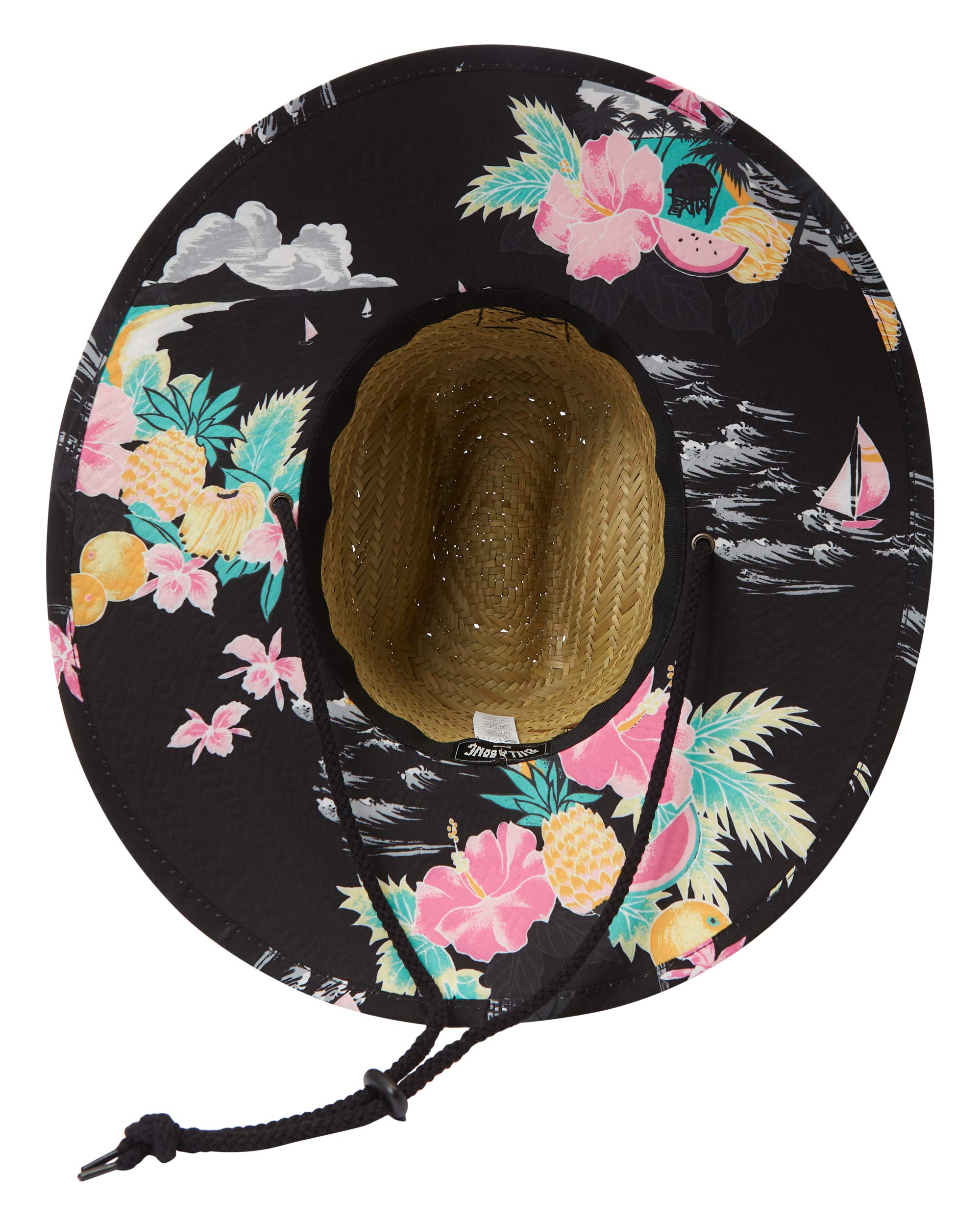 Billabong mens Classic Printed Straw Lifeguard Sun Hat, Black, One Size US