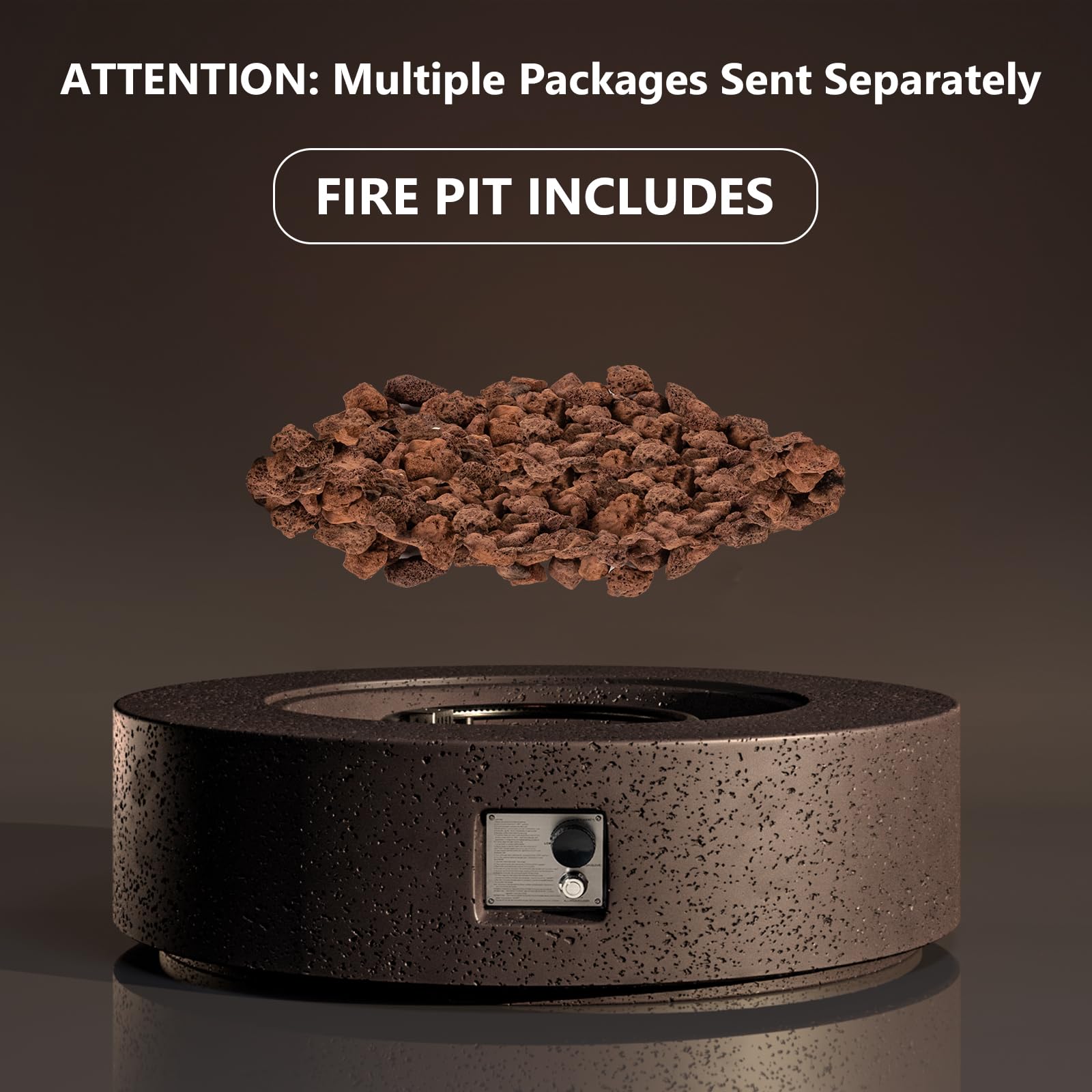 COSIEST 40.5-inch Outdoor Propane Fire Pit Coffee Table w Sandstone Round Base Patio Heater, 50,000 BTU Stainless Steel Burner, Free Lava Rocks, Rain Cover