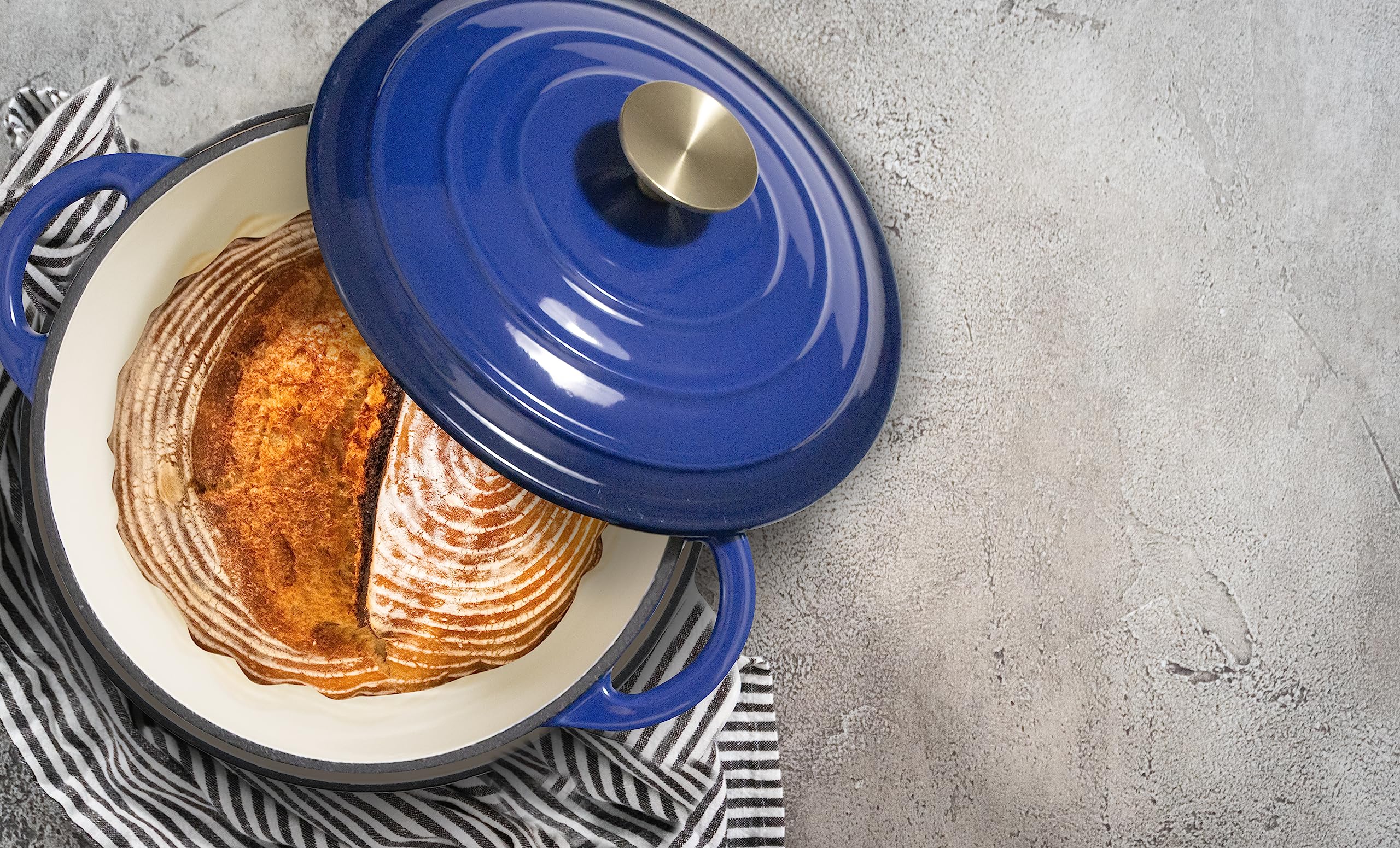 Enameled Cast Iron Dutch Oven - 5qt Dutch Oven Pot with Lid and Steel Knob - Cast Iron Cookware with Loop Handles for Gas, Electric & Ceramic Stoves - Blue Enamel Dutch Oven for Cooking & Baking