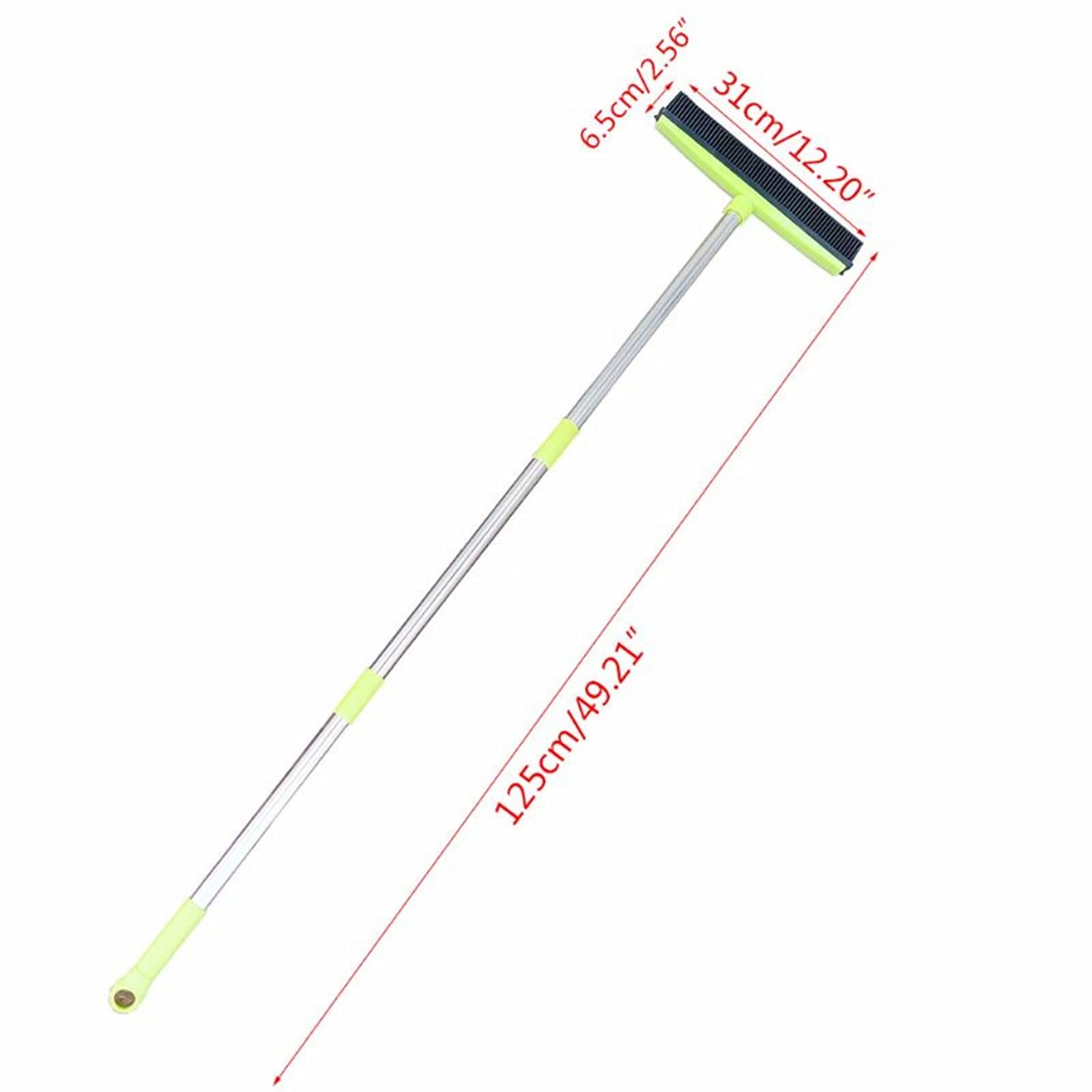 Carpet Hair Removal Broom with Squeegee, Rubber Floor Broom Carpet Rake, Adjustable Long Handle 49" Length for Pet Cat Dog Hair Carpet Hardwood Tile Windows Clean Water Resistant