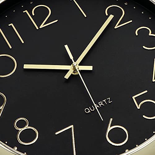 Foxtop 12 Inch Gold Wall Clock Silent Non-Ticking Battery Operated Round Wall Clock Modern Simple Style for Office School Living Room Home Kitchen Bedroom Decor