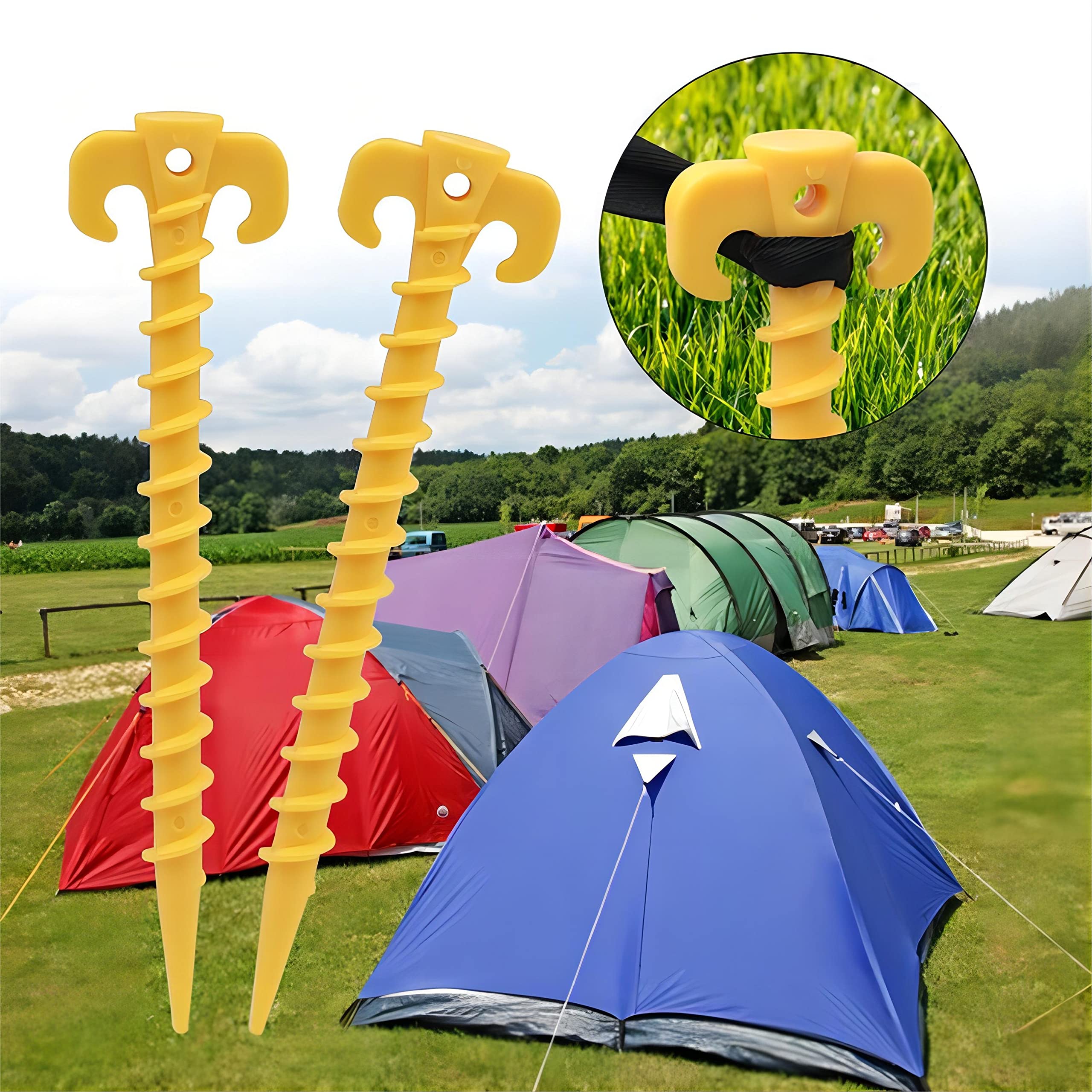 Beach Tent Stakes (6 Pack),Sand Stakes,Tarp Stakes, Camping Stake 7.9" Plastic Spiral Ground Anchor Tent Pegs Spike Hook for Camping Outdoor Accessorie, Beach Stakes for Sand,Garden Lawn Stake