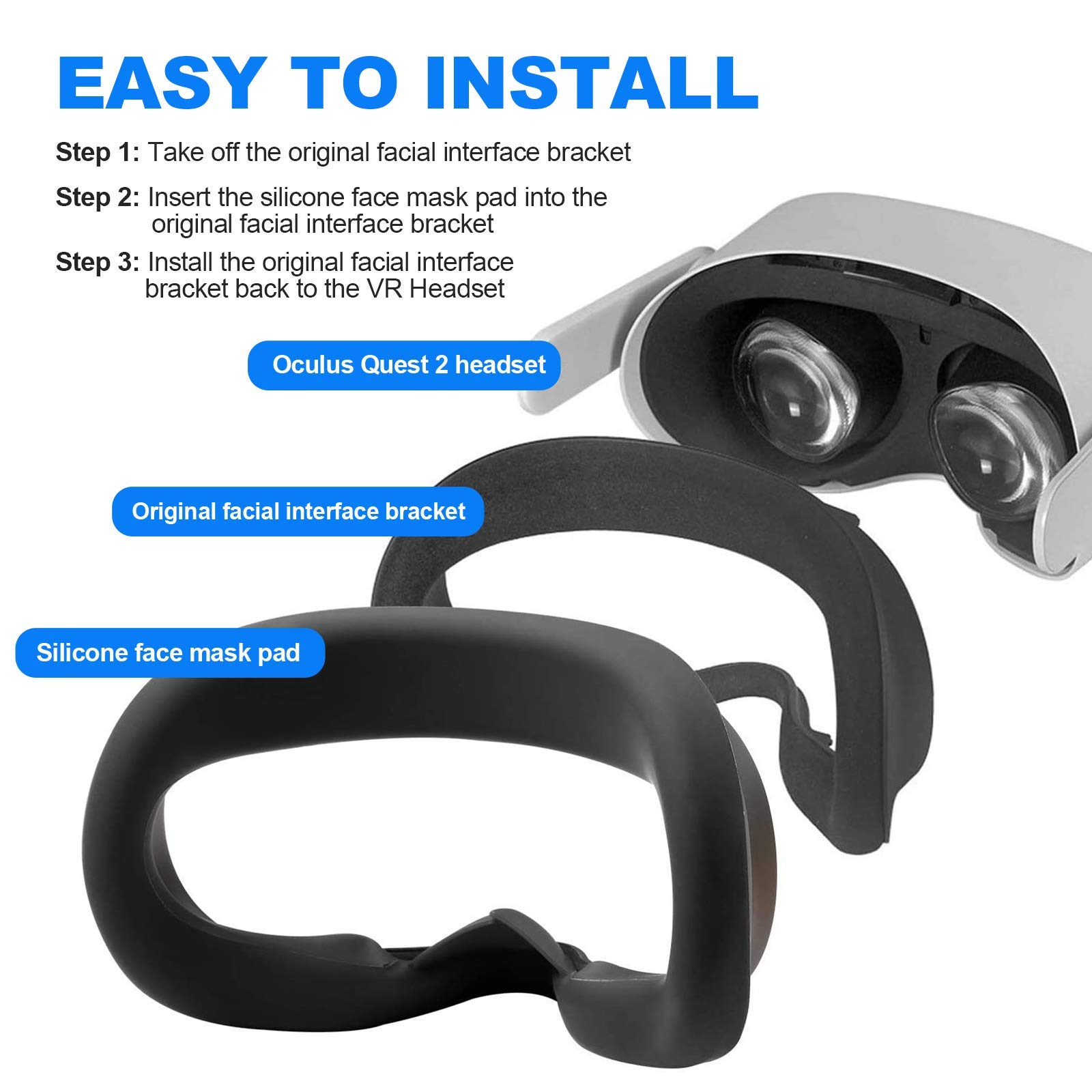 NexiGo Silicone Fit Pack and Lens Protect Cover Set for Oculus Quest 2, Fit Pack Pad with VR Lens Cover, Sweat-Proof, Non-Slip, Anti-Scratch for Oculus Quest VR Accessories Set