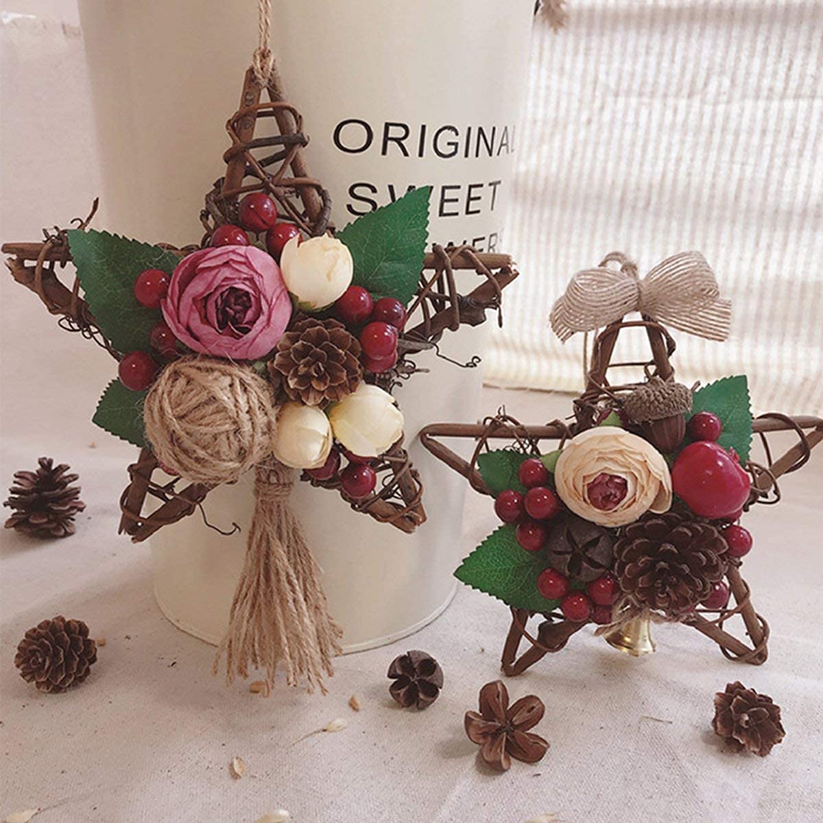 Star Wreath Natural Grapevine Rings Wicker Rattan Branch Wreath Stick Wreath Vine Wreath for Home Garden Wedding Hanging Decor (6 inches)