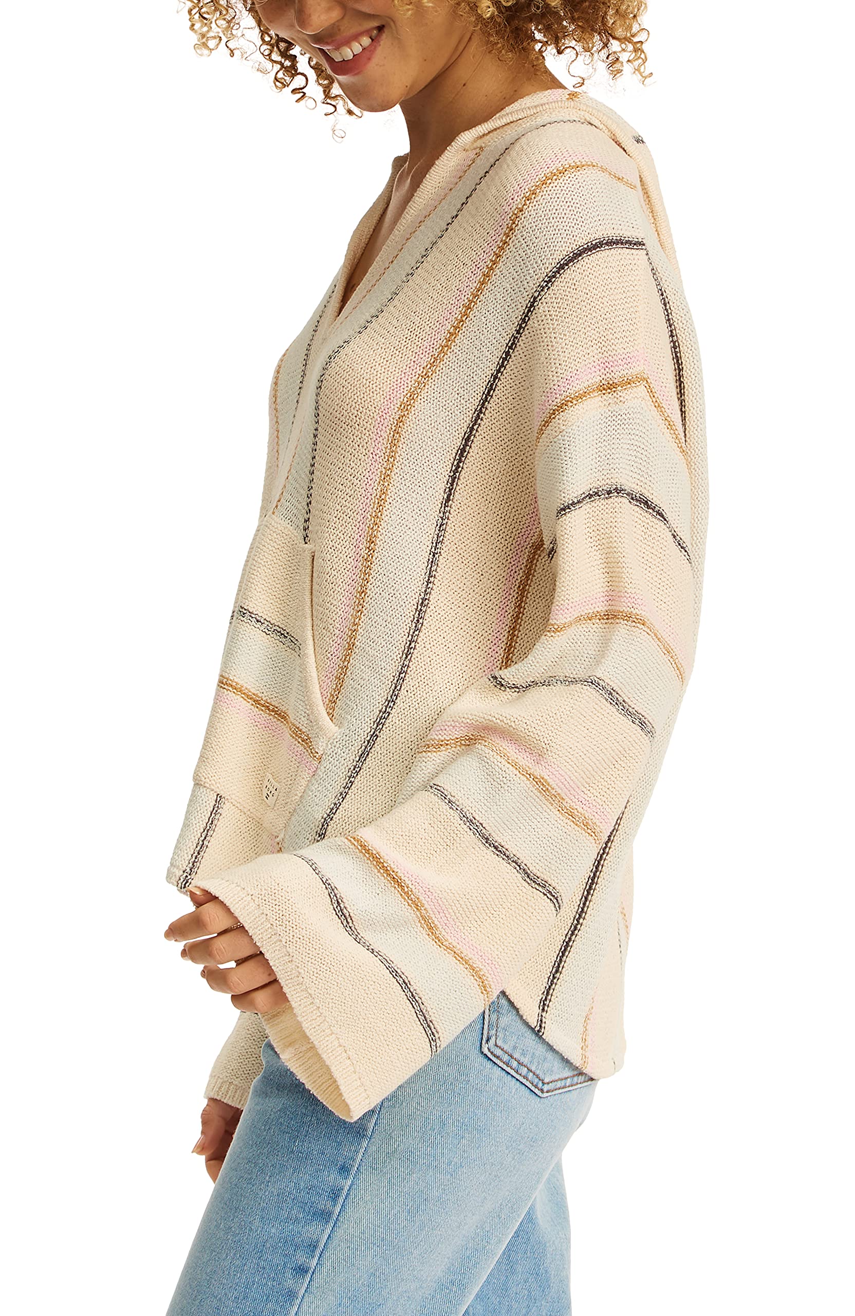 Billabong Women's Bonfire Hooded Baja Pullover Sweater, Whitecap, Large